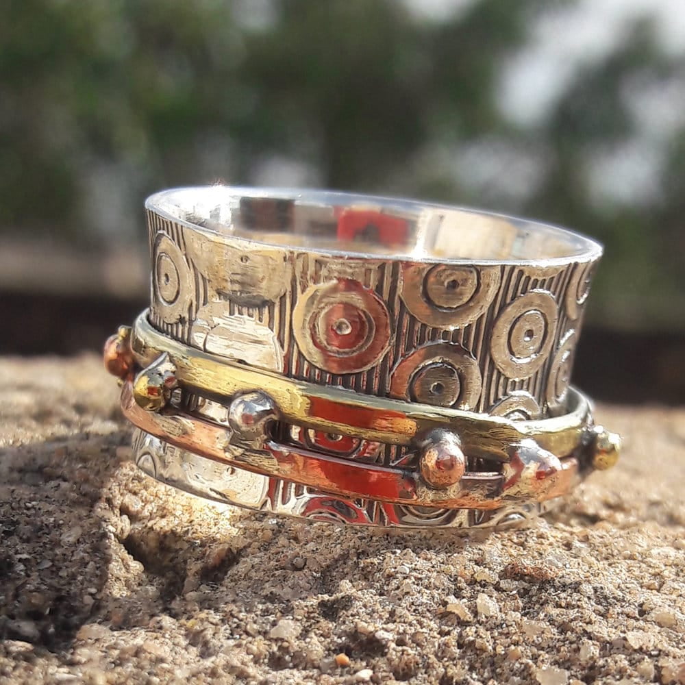 Divya Shakti 925 Sterling Silver Vintage Spinner Ring - Anxiety Fidget ...