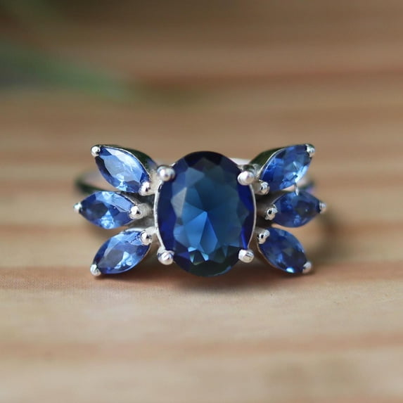 Inisha Creation Blue Sapphire Ring, Prong Setting Ring, Oval Cut ...