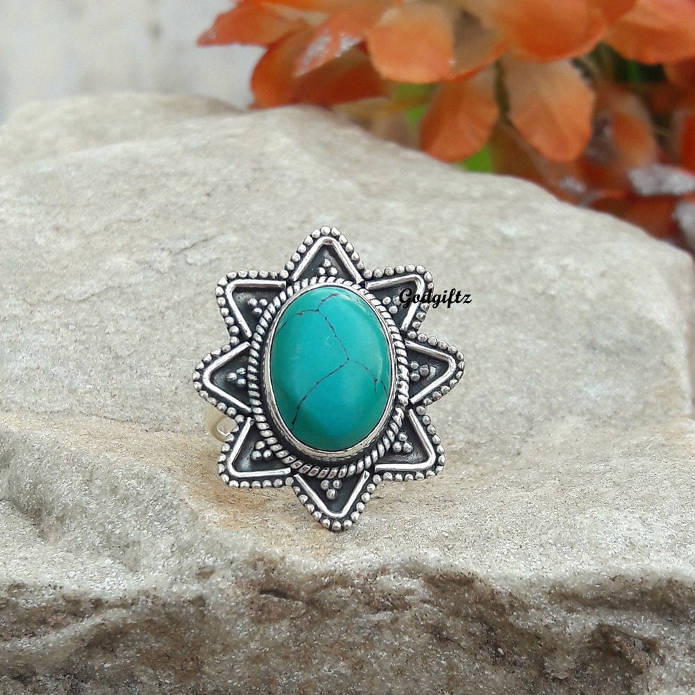 Divya Shakti Blue Turquoise Ring, 925 sterling Silver Ring, Adjustable ...