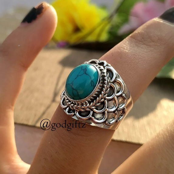 Inisha Creation Blue Turquoise Ring, Dainty Turquoise Gemstone Ring ...