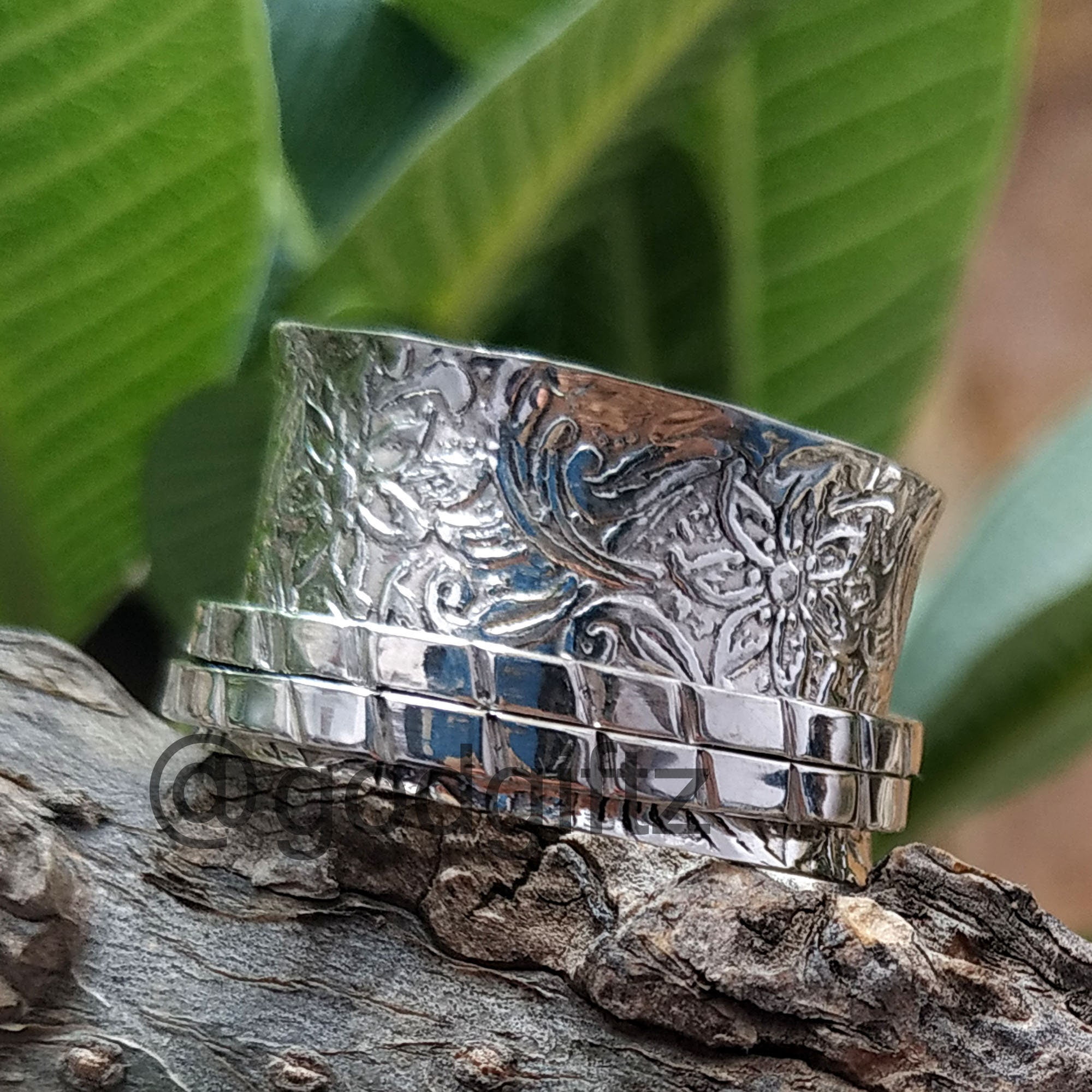 Divya Shakti Carved Texture Spinner Ring, 925 Sterling Silver Ring ...