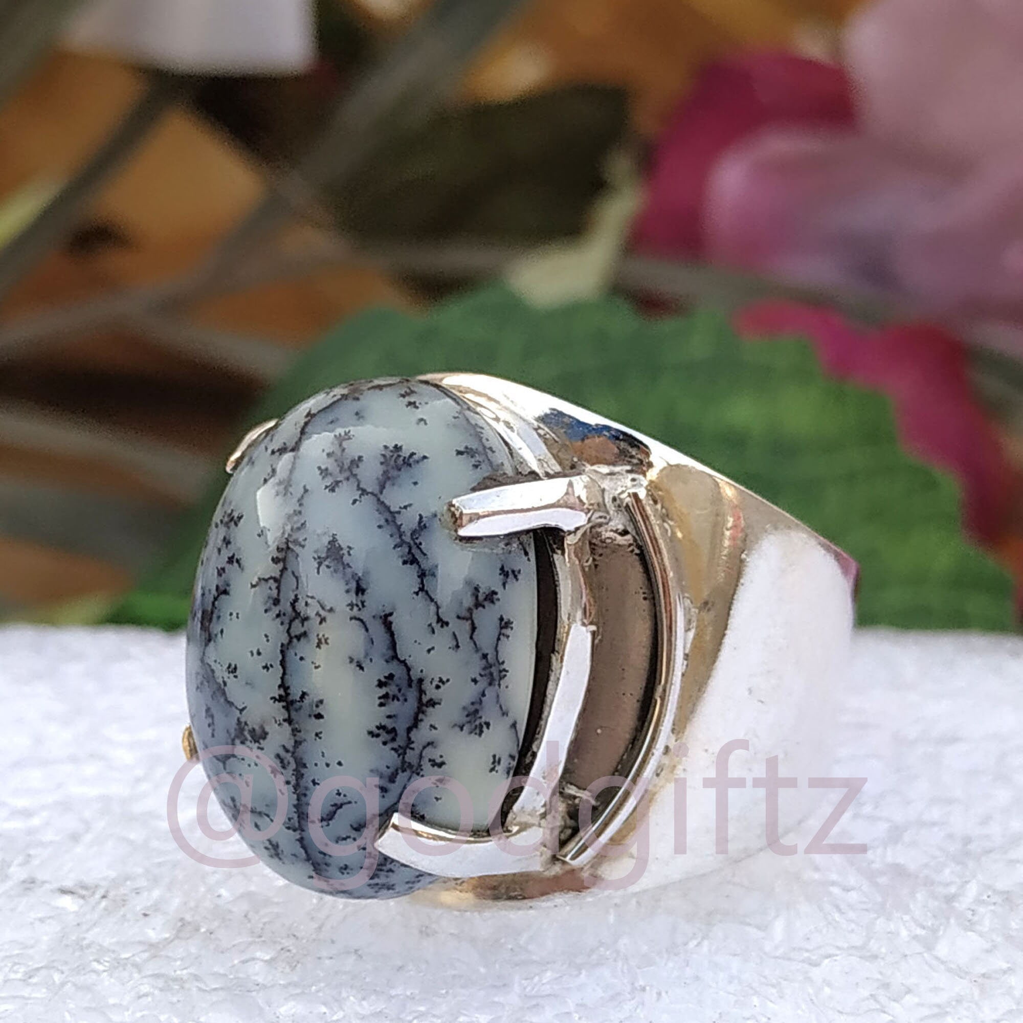 Divya Shakti Dendritic Agate Ring, Designer Oval Shape Stone Ring, 925 ...