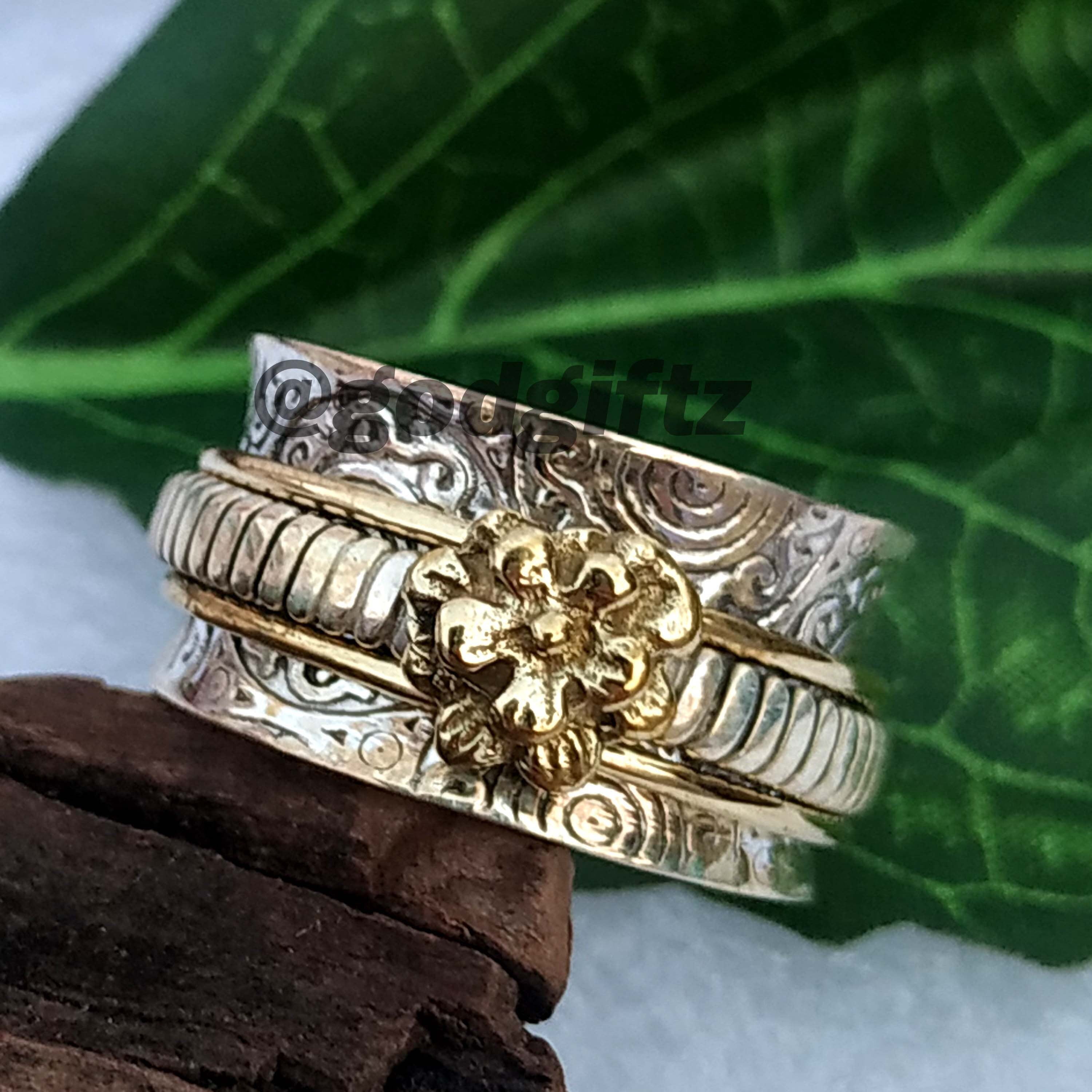 Inisha Creation Flower Spinner Bend Ring, Statement Ring, Handmade ...