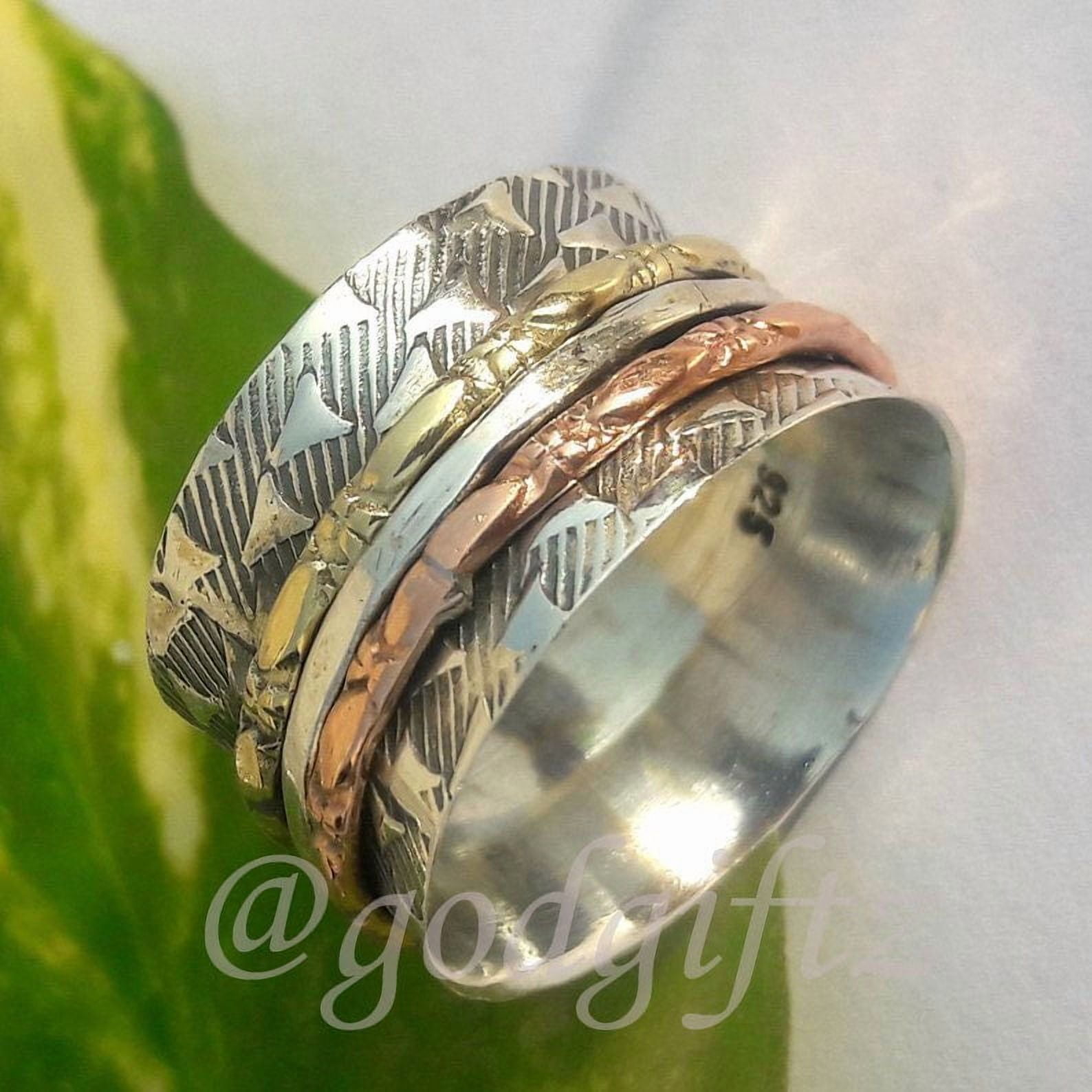 Divya Shakti Hammered Band Ring - Fidget Ring - Designer Spinner Ring - 925 Sterling Spinner ...