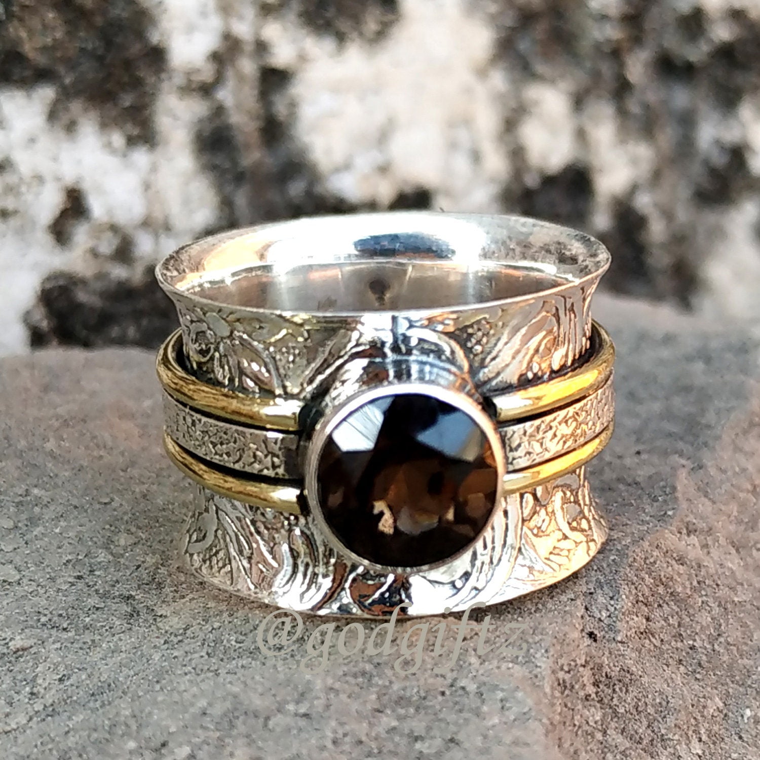 Inisha Creation Handmade Smoky Quartz Sterling Silver Spinner Ring ...