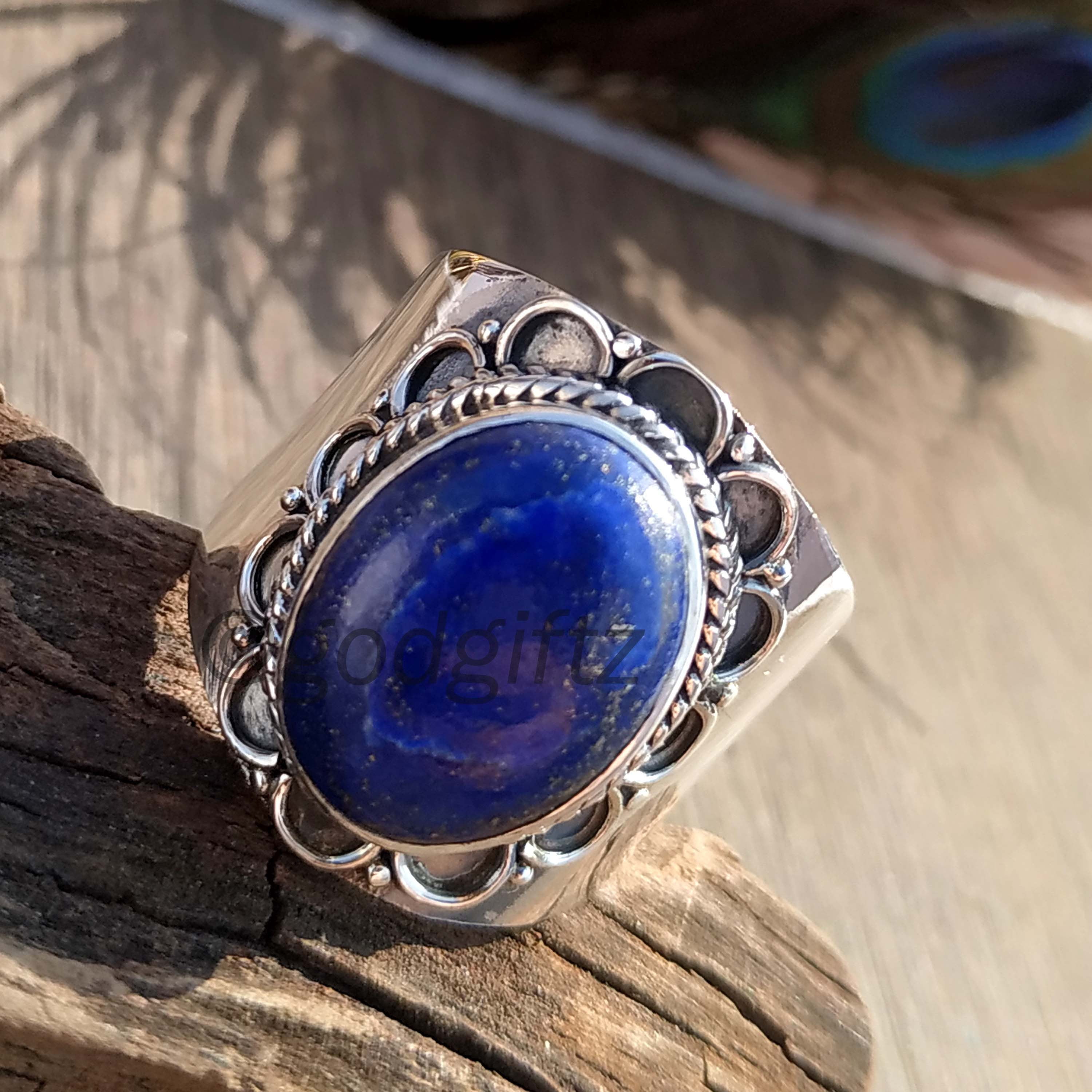 Divya Shakti Lapis Lazuli Ring 925 Sterling Silver Ring Long Oval Blue ...