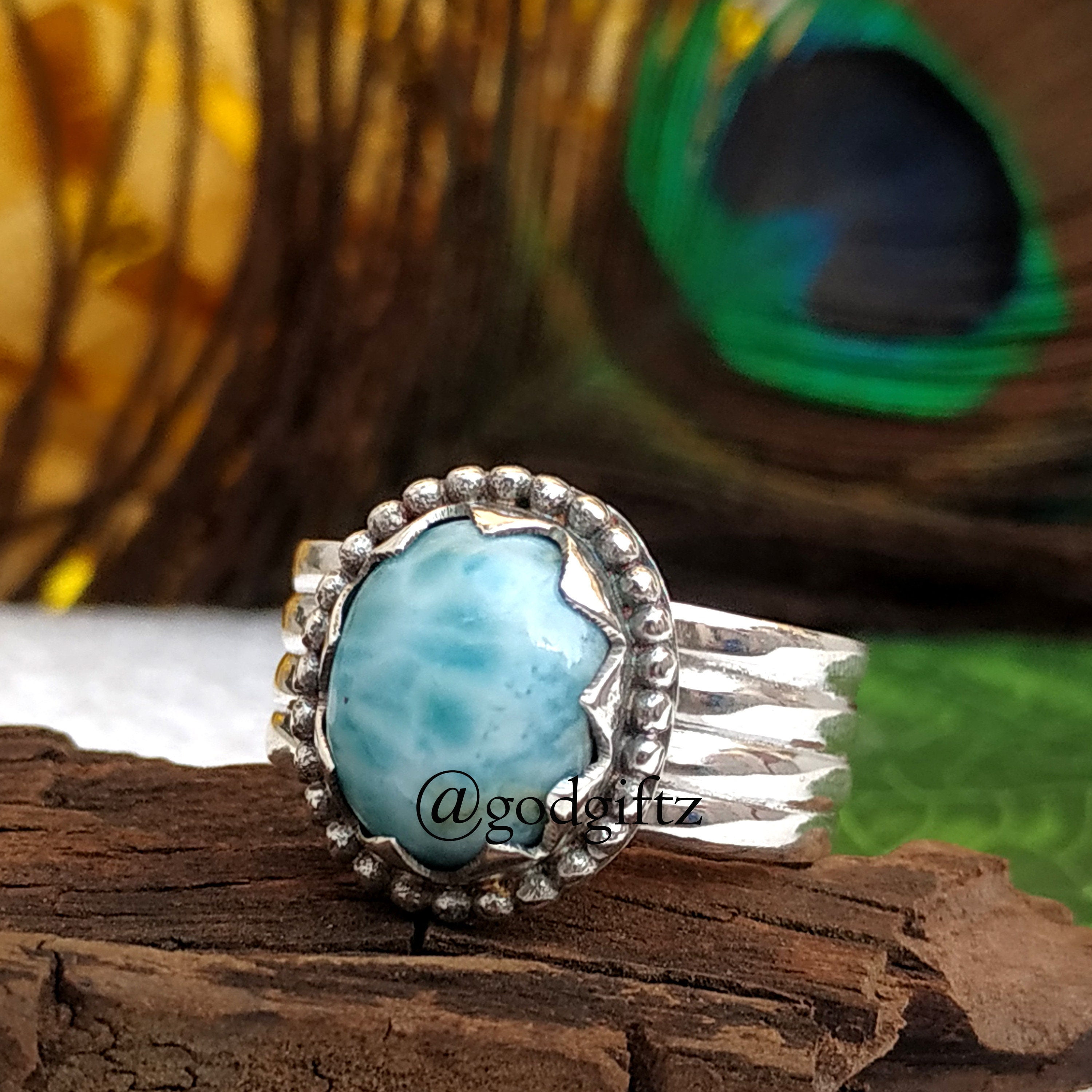 Divya Shakti Larimar Ring, Designer Ring, Oval Shape Ring, Solid 925 ...