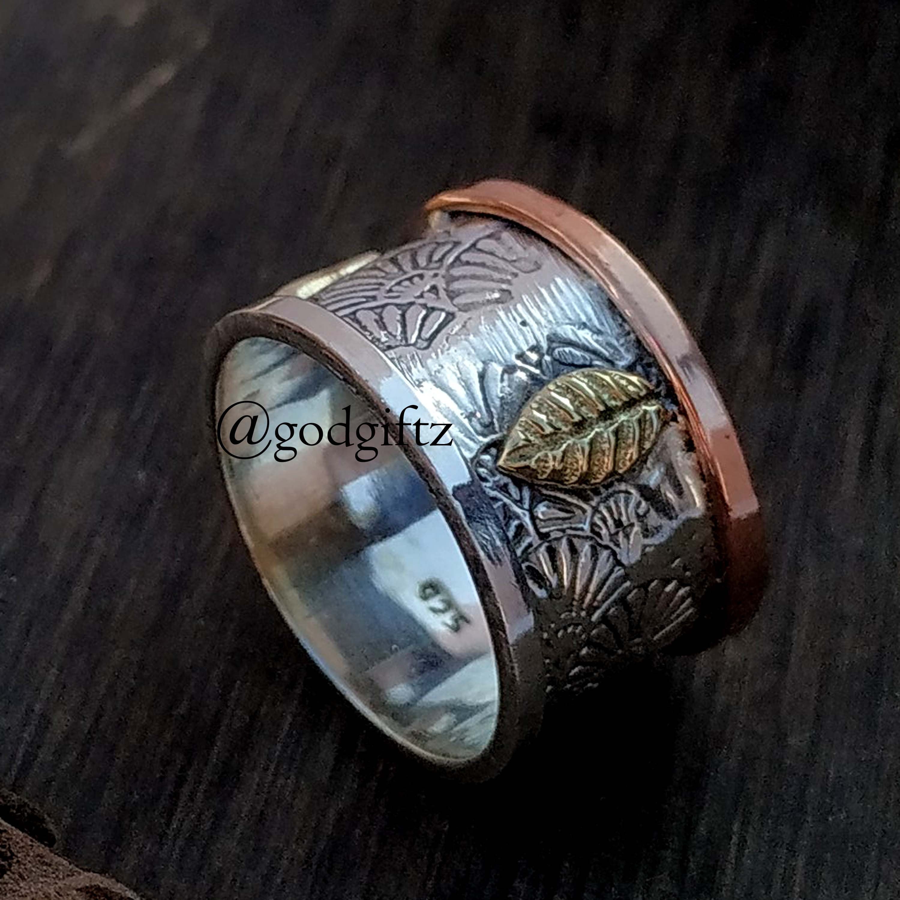 Divya Shakti Leaf Designer Spinner Ring, Leaf band ring, Silver Spinner ...
