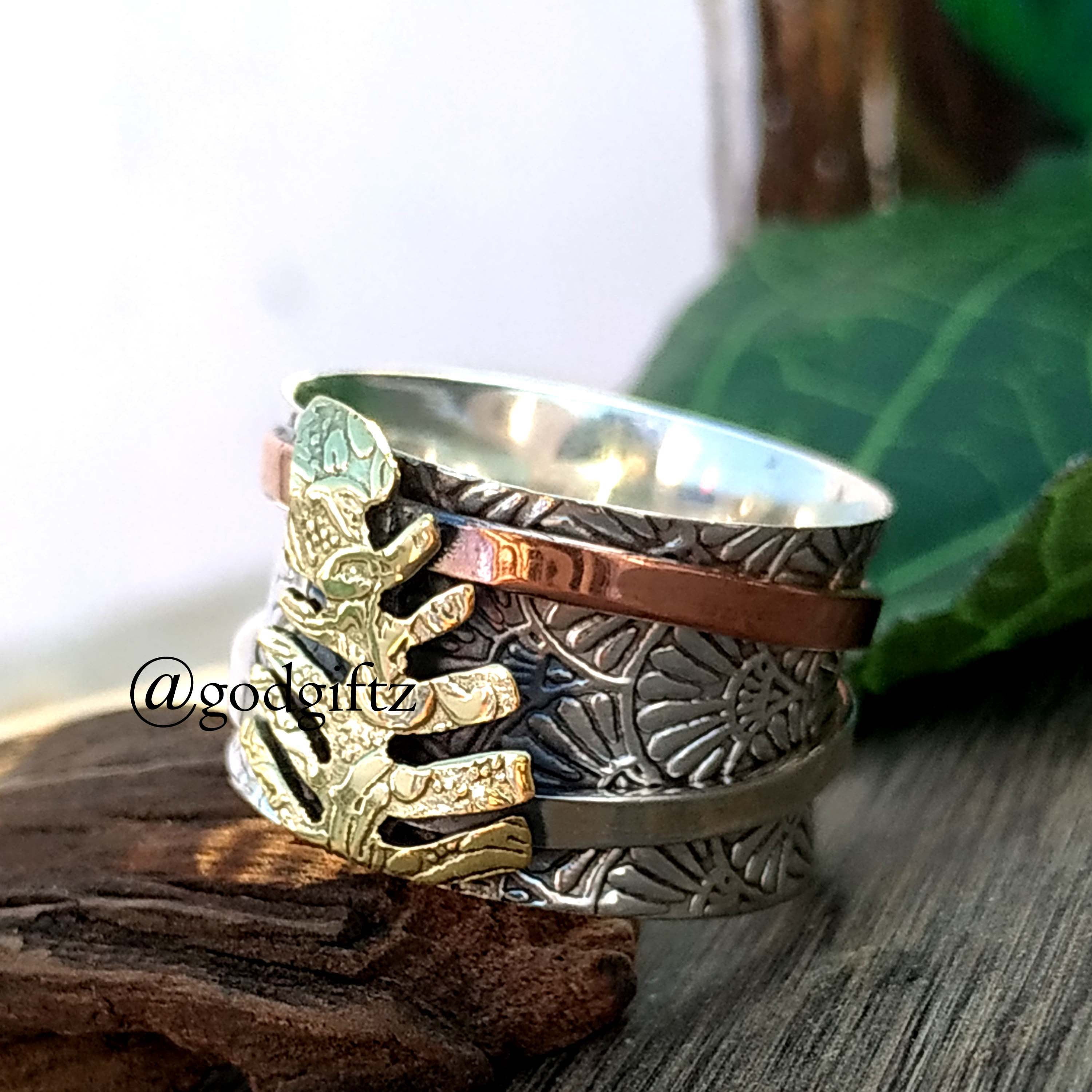Divya Shakti Leaf Snake Spinner ring, 925 sterling silver jewelry, new ...