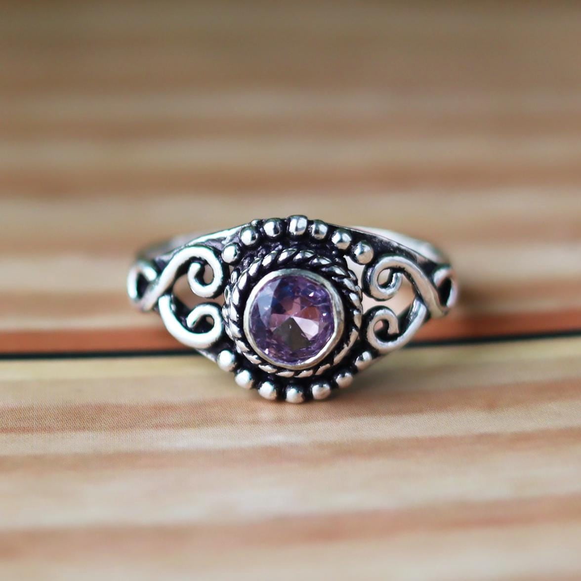 Divya Shakti Purple Amethyst Ring, February Birthstone, 925 Silver Ring ...