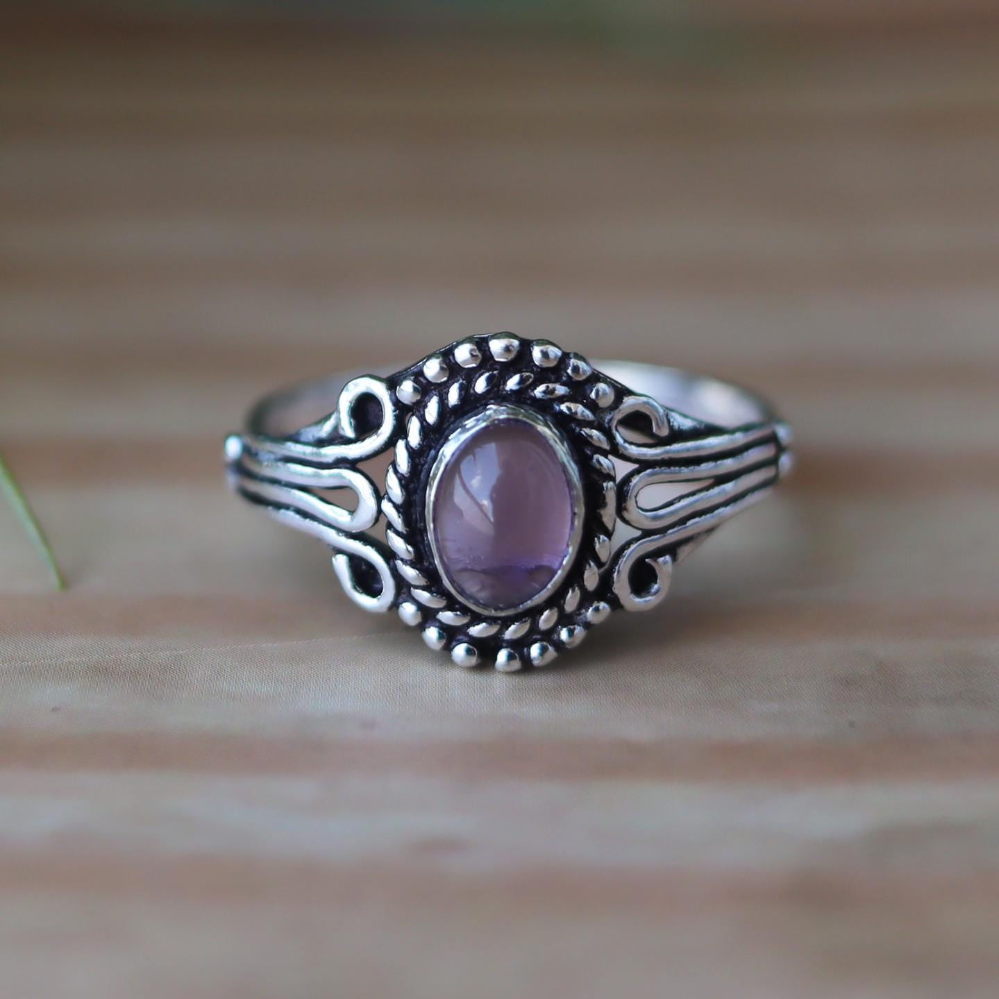 Divya Shakti Purple Amethyst Ring, Oval Shape Gemstone Ring, 925 Sterling Silver Ring, Designer ...
