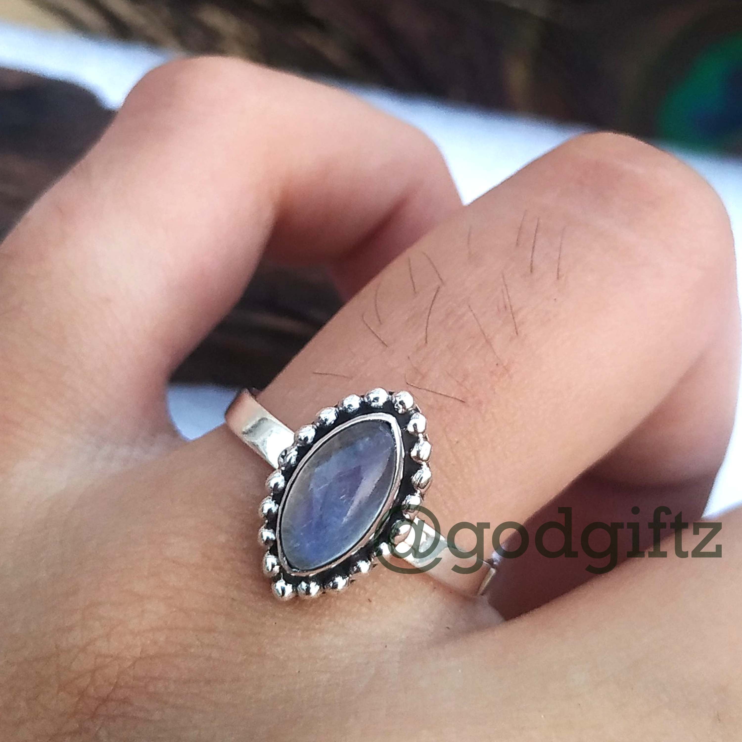 Divya Shakti Rainbow Moonstone Ring, Minimalist Handmade Ring, 925 ...