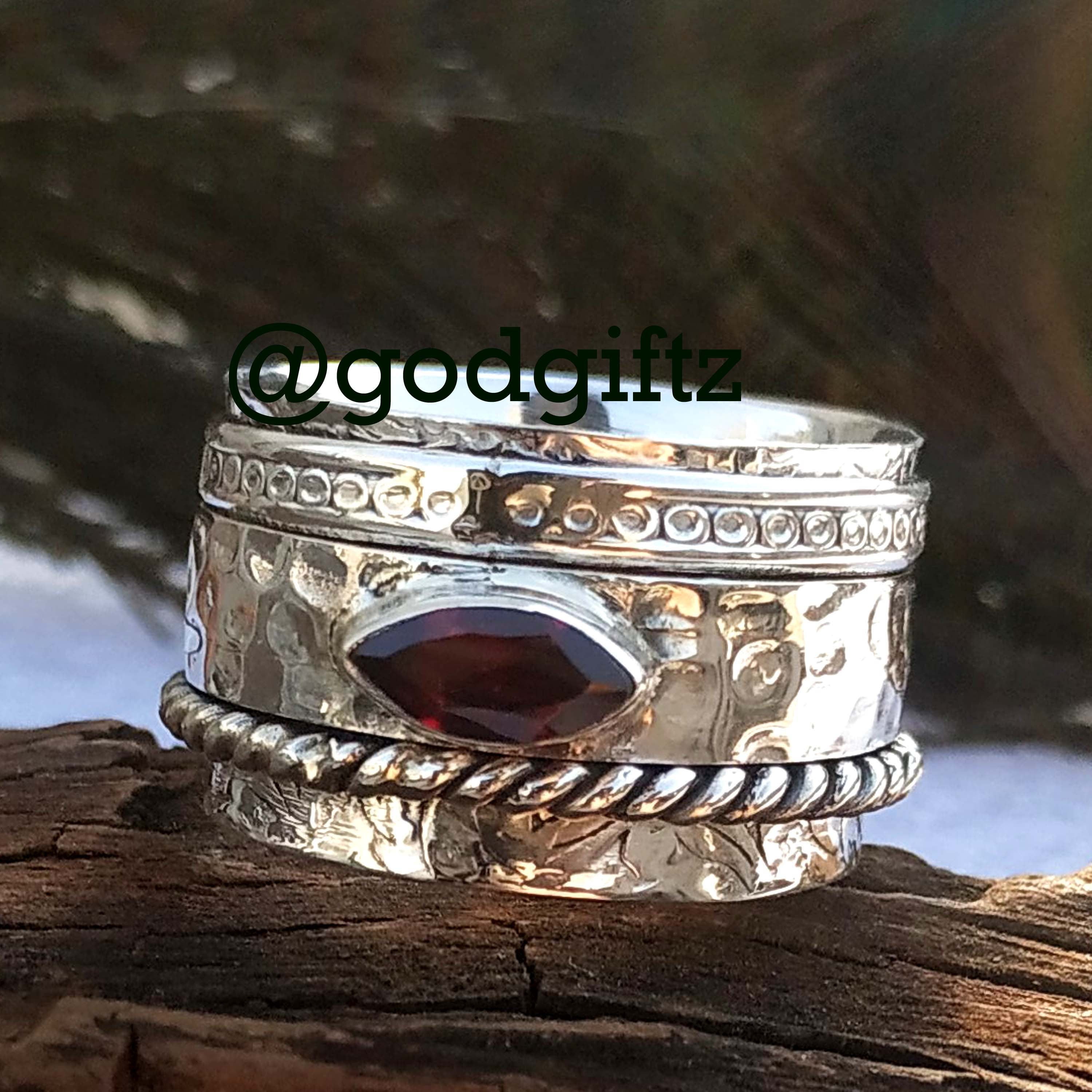 Divya Shakti Red Garnet Marquise Spinner Ring, Handmade Gemstone Ring ...