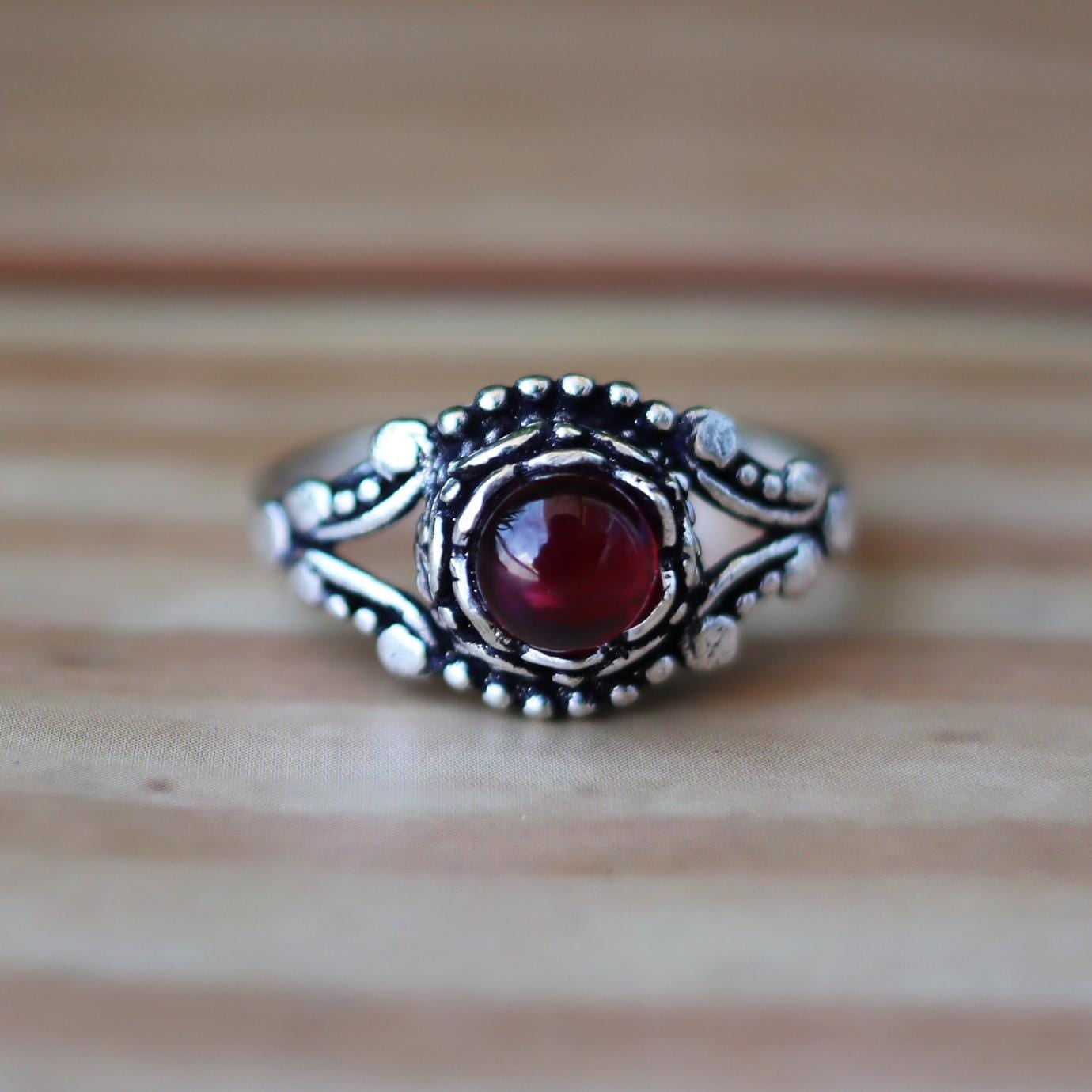 Divya Shakti Red Garnet Ring, January Birthstone Ring, 925 Sterling ...