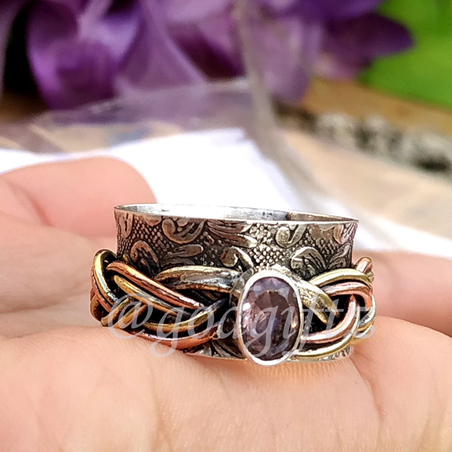 Divya Shakti Rose Quartz Spinner Ring, Knot Spinner Ring, Handmade ...