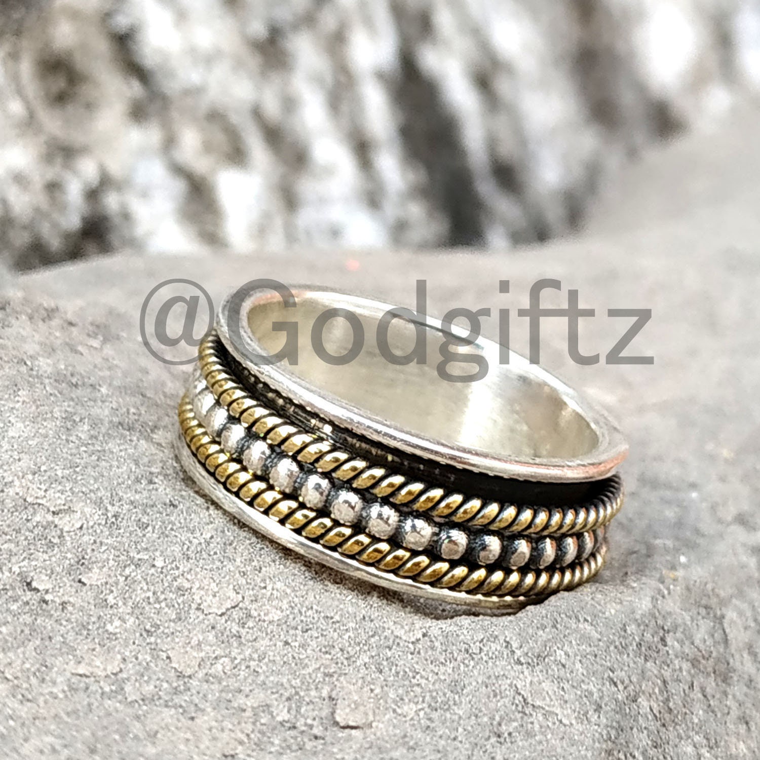 Divya Shakti Silver Spinner Ring, Oxidized Anti-Stress Band with silver ...