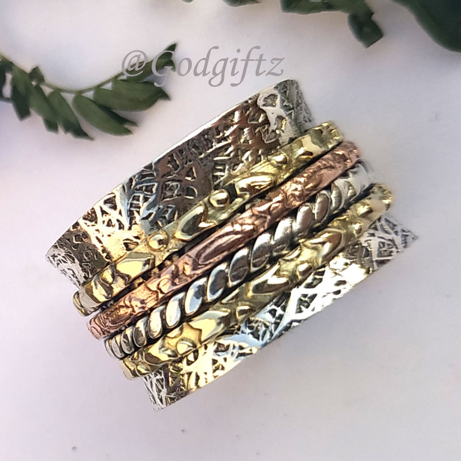 Divya Shakti Silver Spinning Ring - Worry Ring - Thumb Ring - Four Band ...