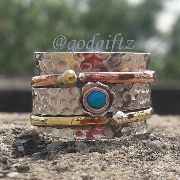 Inisha Creation Turquoise Spinner Ring: 925 Sterling Silver Worry Ring ...