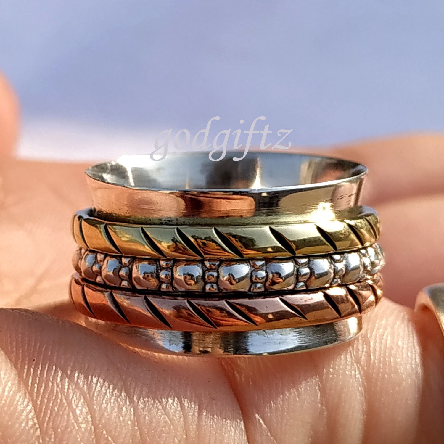 Divya Shakti Unique Three Spin Band Ring, 925 Sterling Silver Women's ...