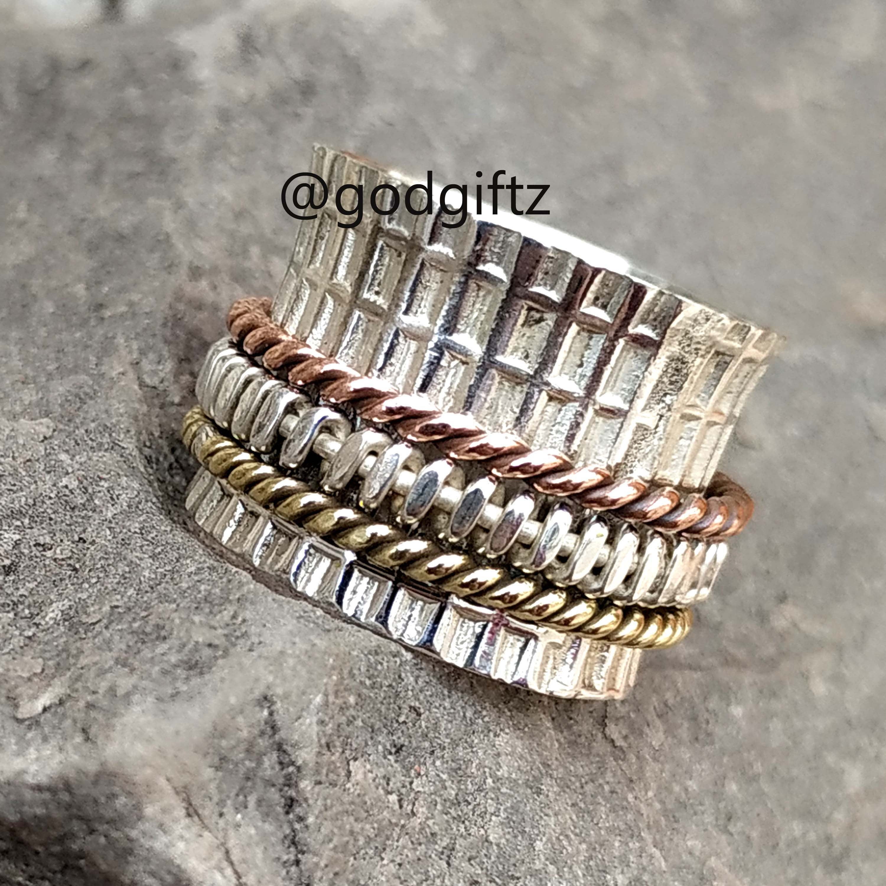 Divya Shakti Wide Band Spinner Ring - Plain Silver Ring - Three Tone ...