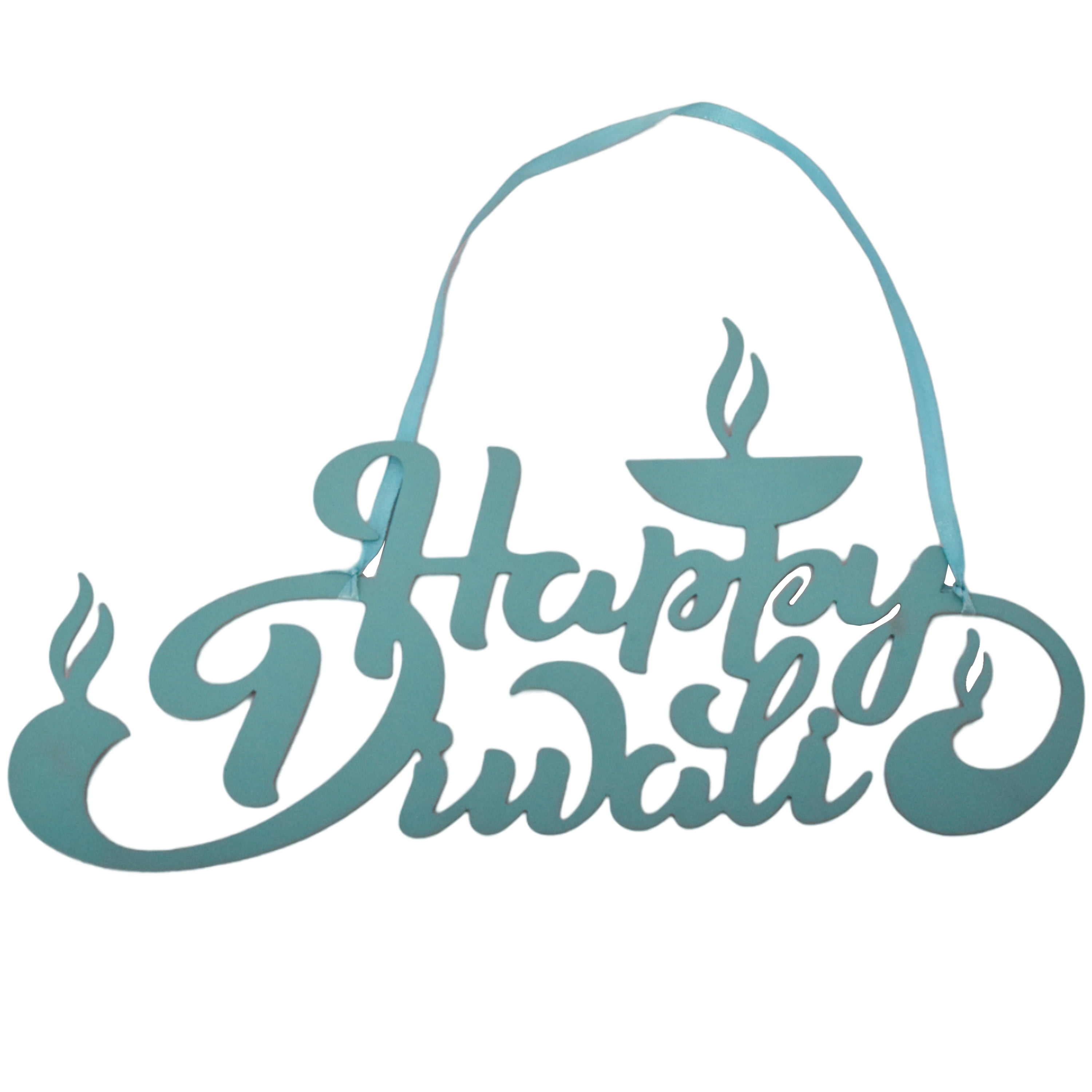 Diwali Celebration Metal Happy Diwali Sign Hanging Décor in Aqua Blue ...