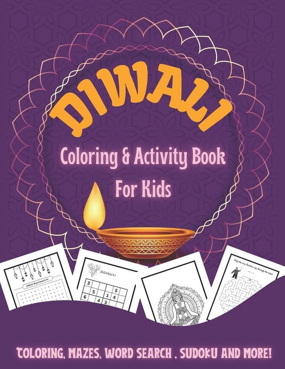 Diwali Coloring & Activity Book for Kids: Coloring, Mazes, Word search ...