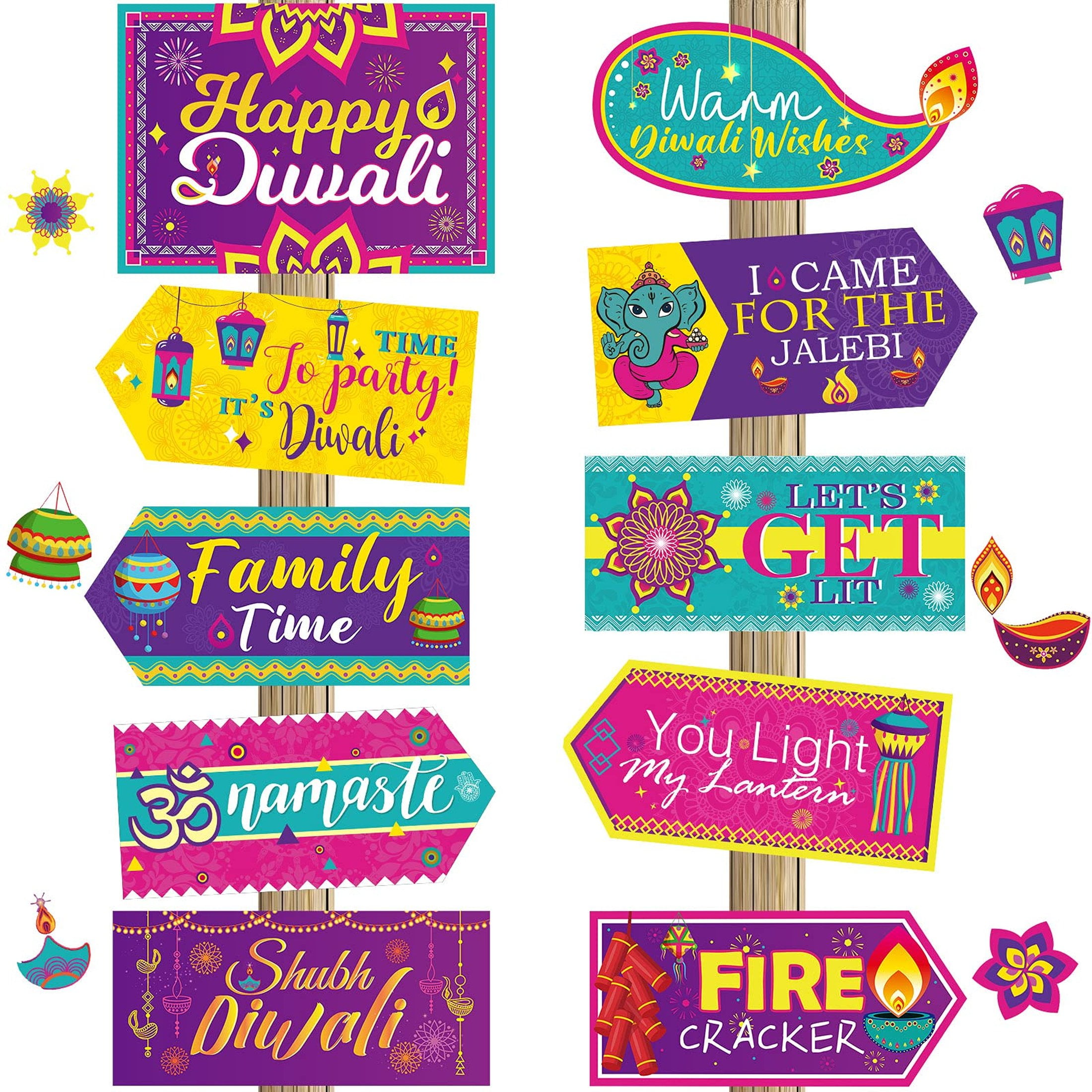Diwali Delight 20-Piece Yard Sign Set - Vibrant Decorations and Photo ...