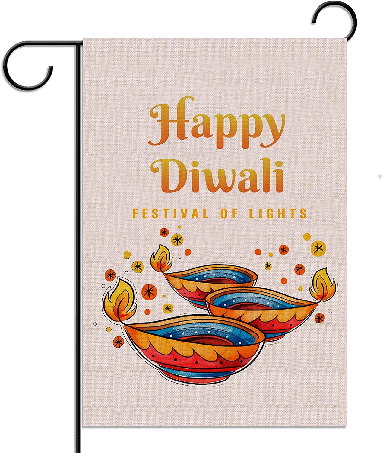 Diwali Garden Flag Festival of Lights Watercolor Oil Lamp Indian ...