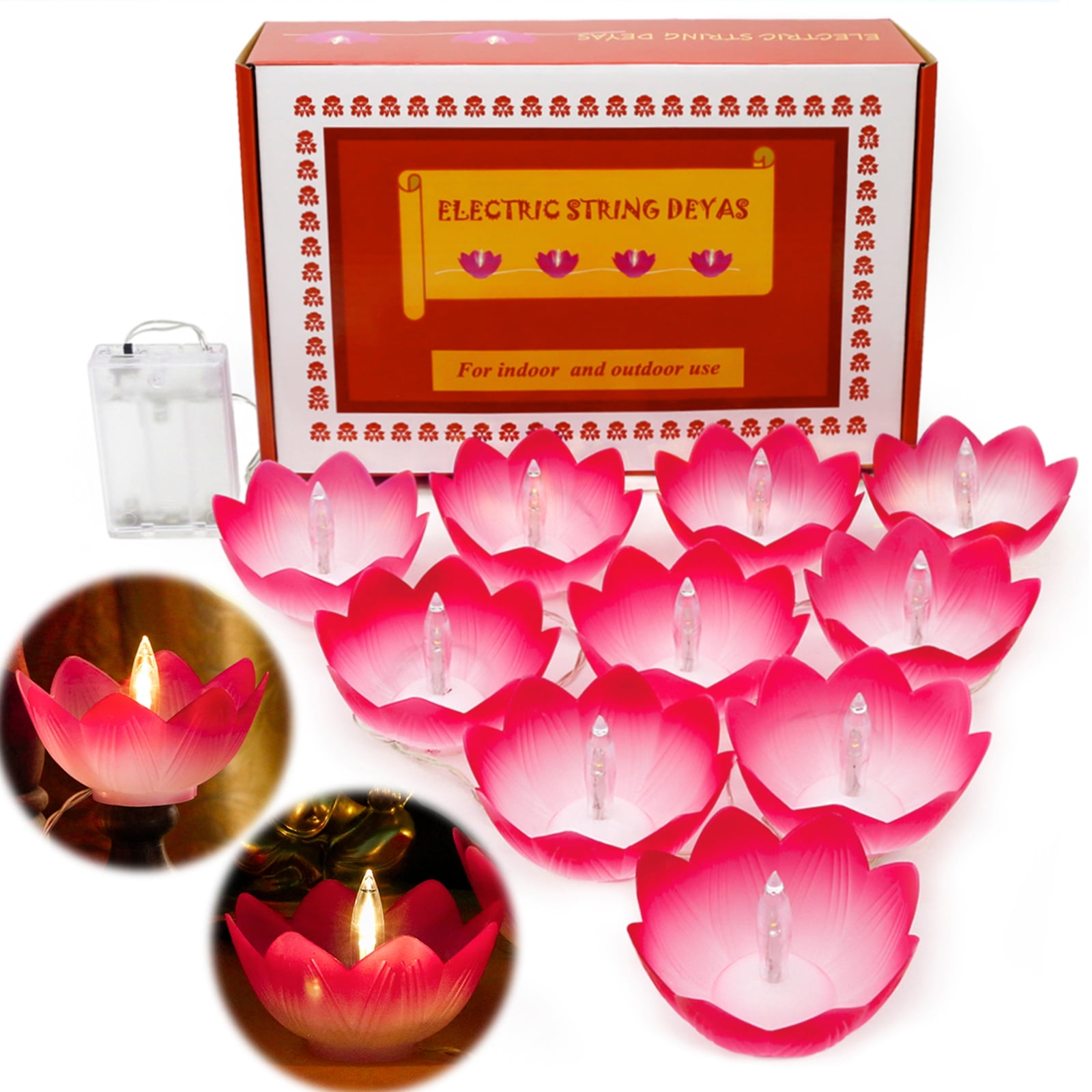 Diwali Gifts Electronic LED Diyas - Lotus Shaped Diya String Lights ...