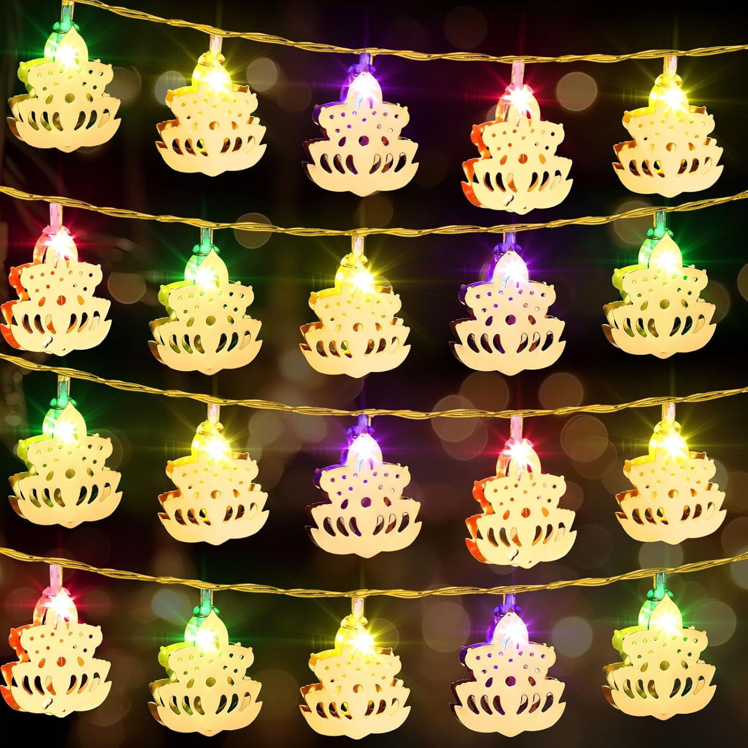 Diwali Multi Color String Lights, 10 Feet 20 LED Battery Operated Diya ...