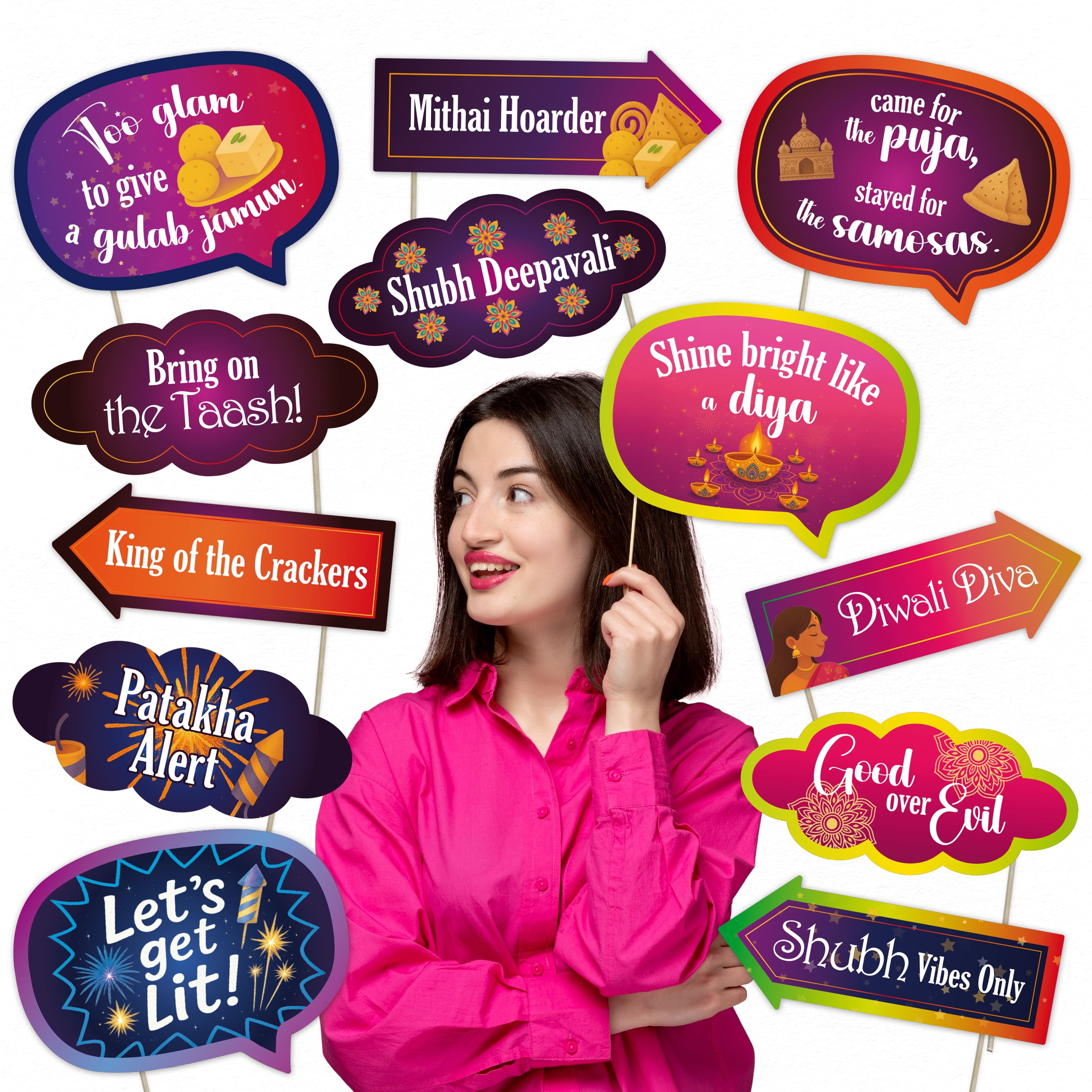 Diwali Photo Booth Props – 12 Funny Party Signs for Diwali Decorations ...