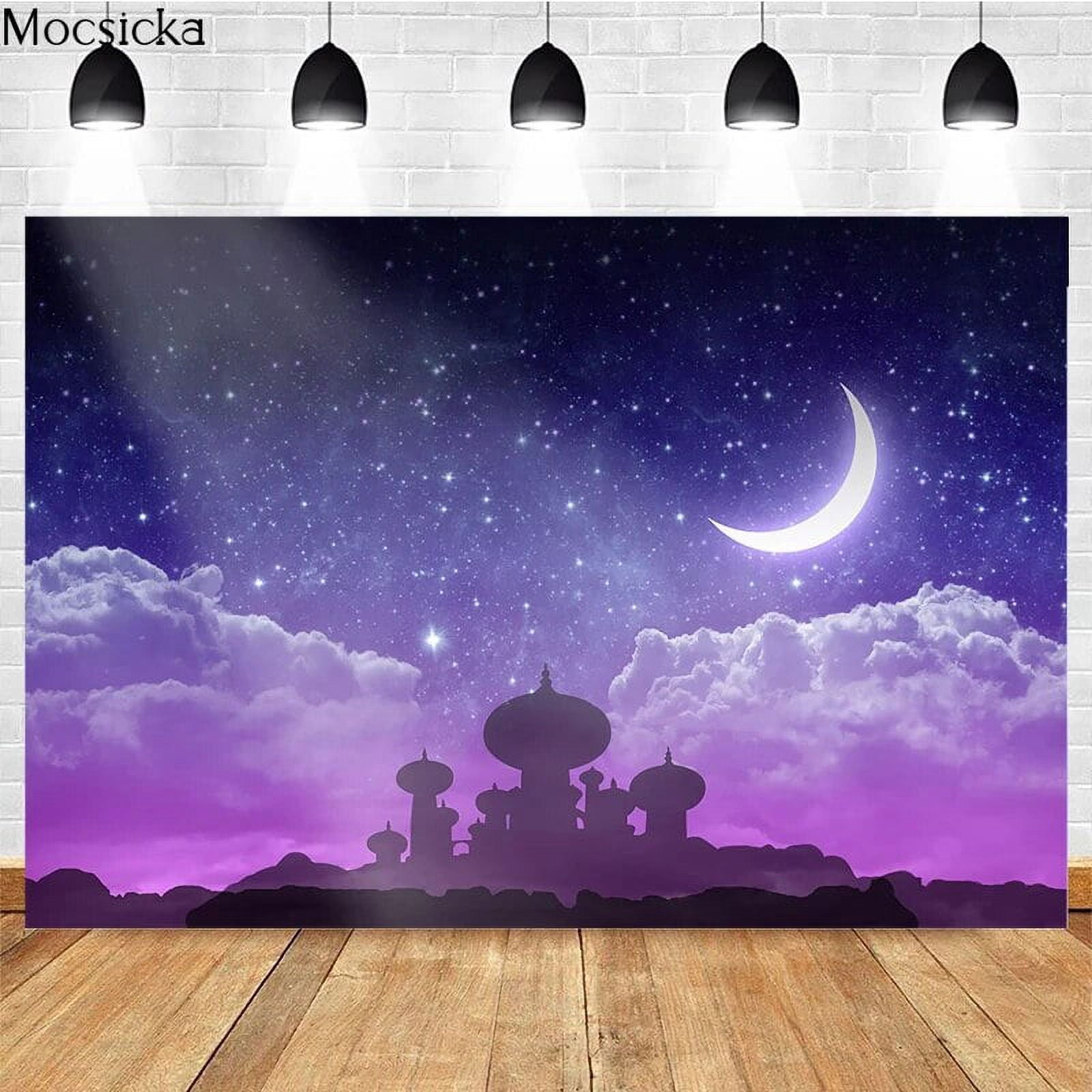 Diwali Photography Background Night Moon Starry Sky Castle Decoration ...