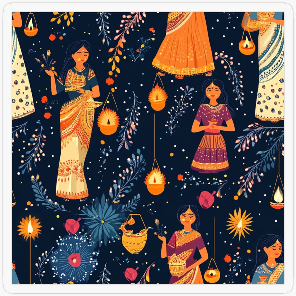 Diwali Sarees: Colors And Elegance Sticker Kir-142 - Walmart.com