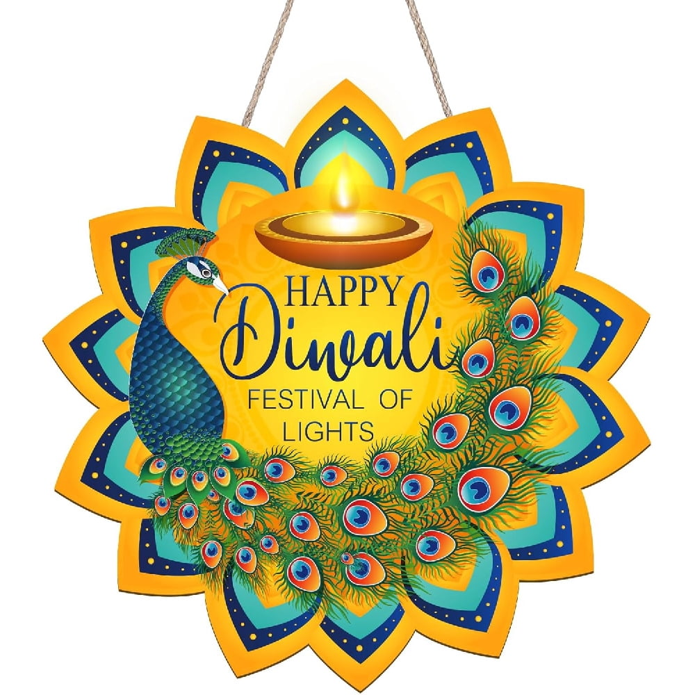 Diwali Sign Diwali Hanging Decor Indian Peacock Hanging Sign Wooden ...