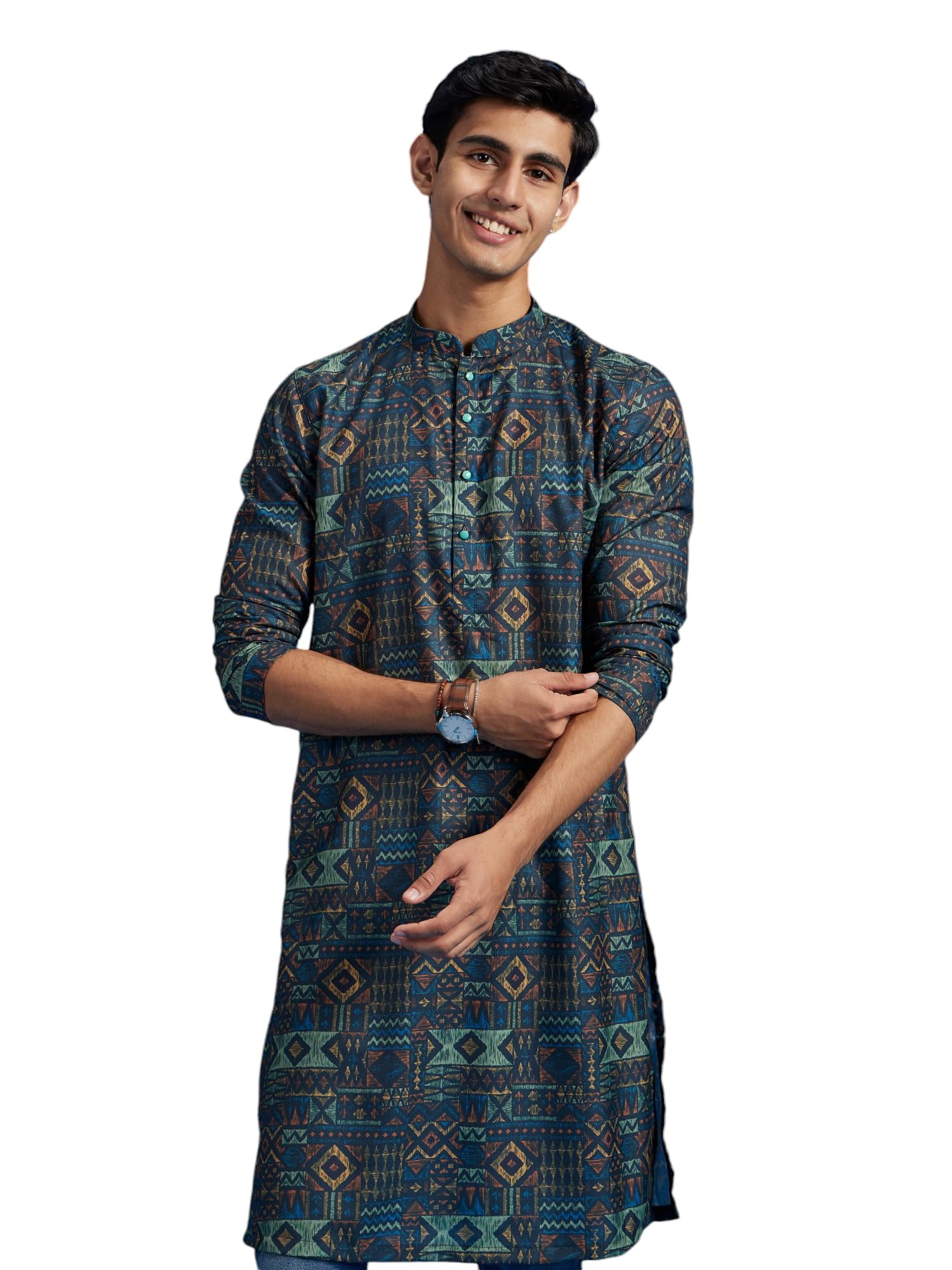 Diwas By Manyavar Men'S Blended Viscose Printed Kurta (Teal Blue,M ...