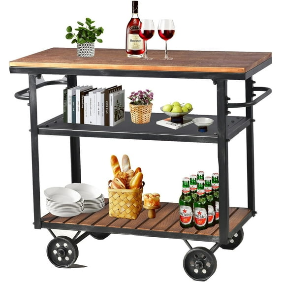 Diwhy 3 Tier Rolling Utility Storage Cart Wine Beverage, Metal Wine ...