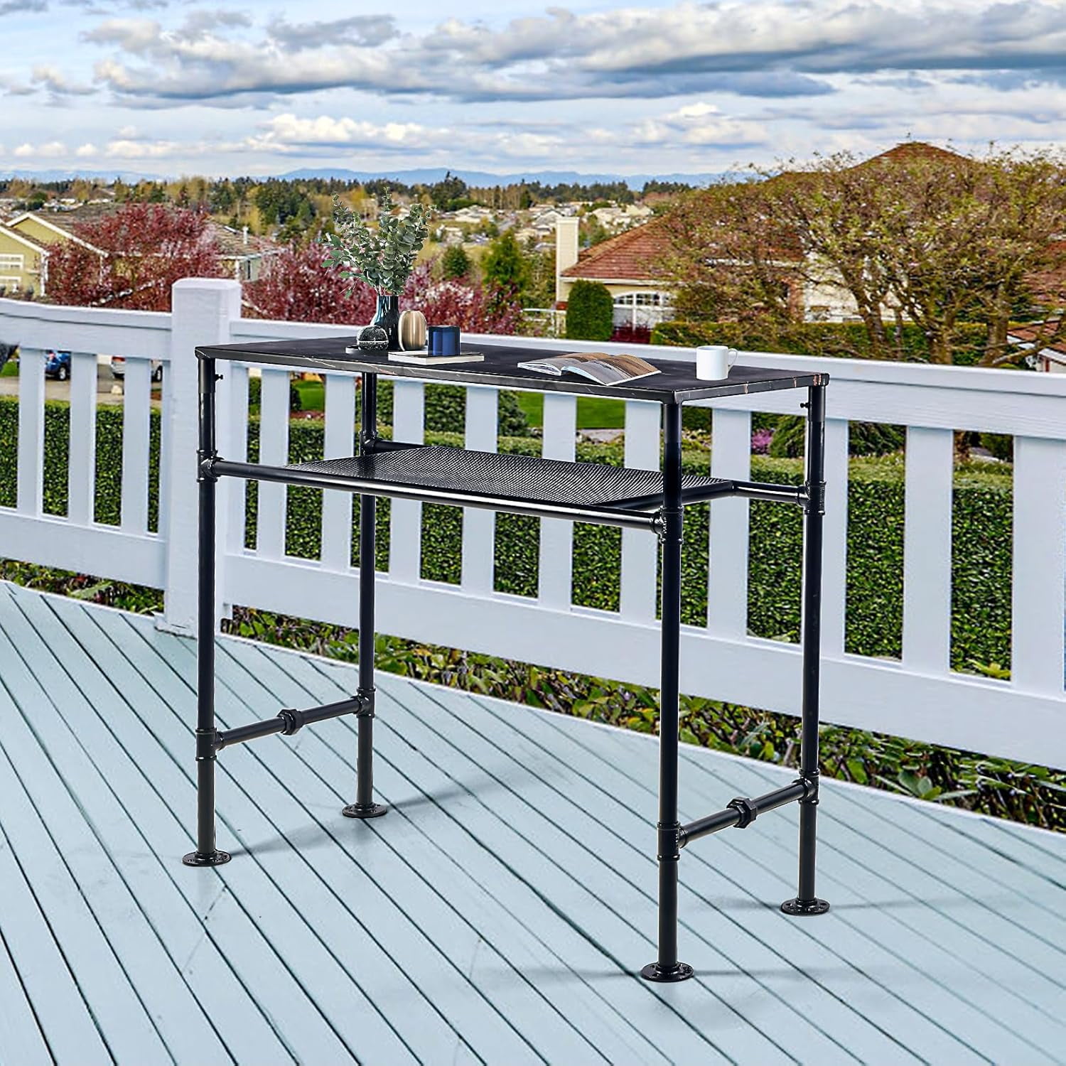 Diwhy Bar Table Height 40.2" Two-Layer Table with Black Pipe Frame ...