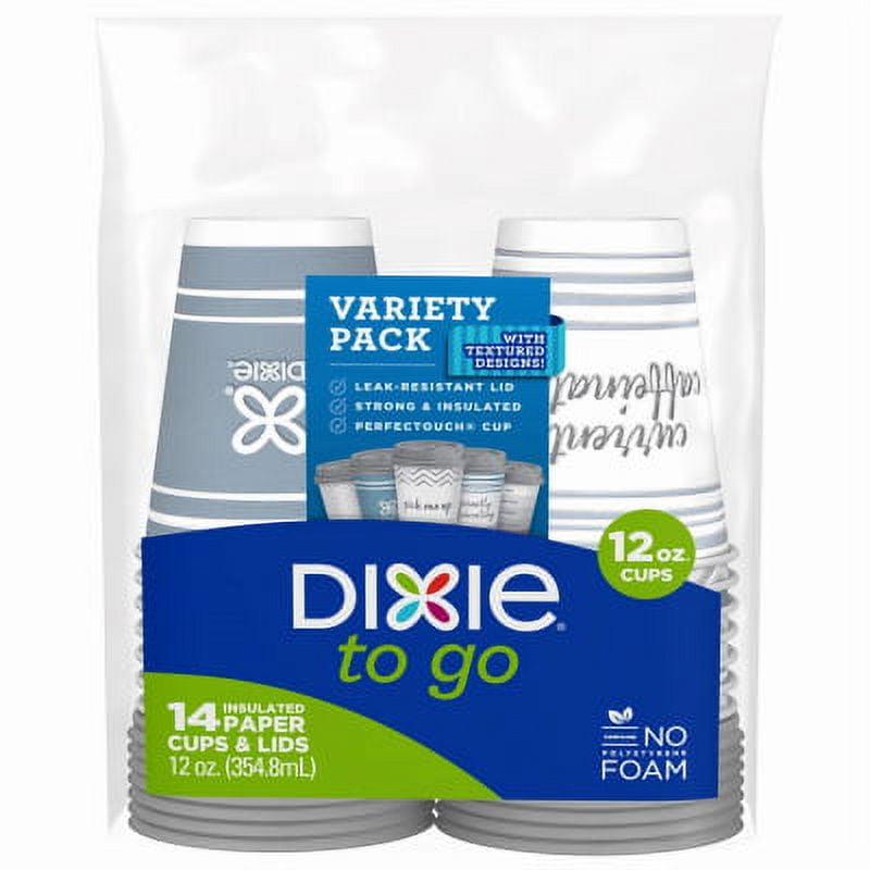 Dixie 14 Pack 12 OZ Cups With Lids Contains 14 Cups & 14 Lids Perfect ...
