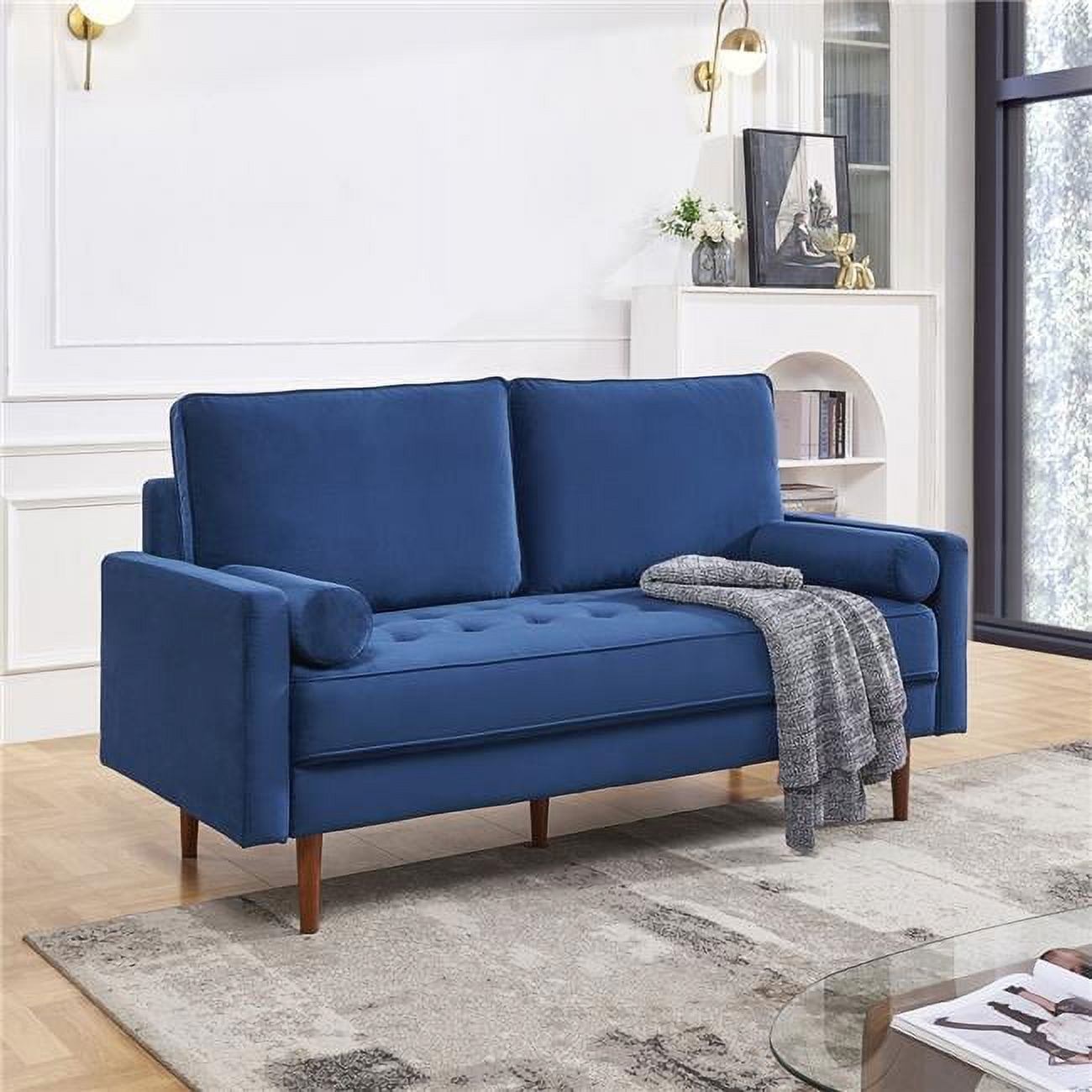 Dixie 69" Upholstered Tufted Velvet Sofa with Bolster Pillows - Walmart.com