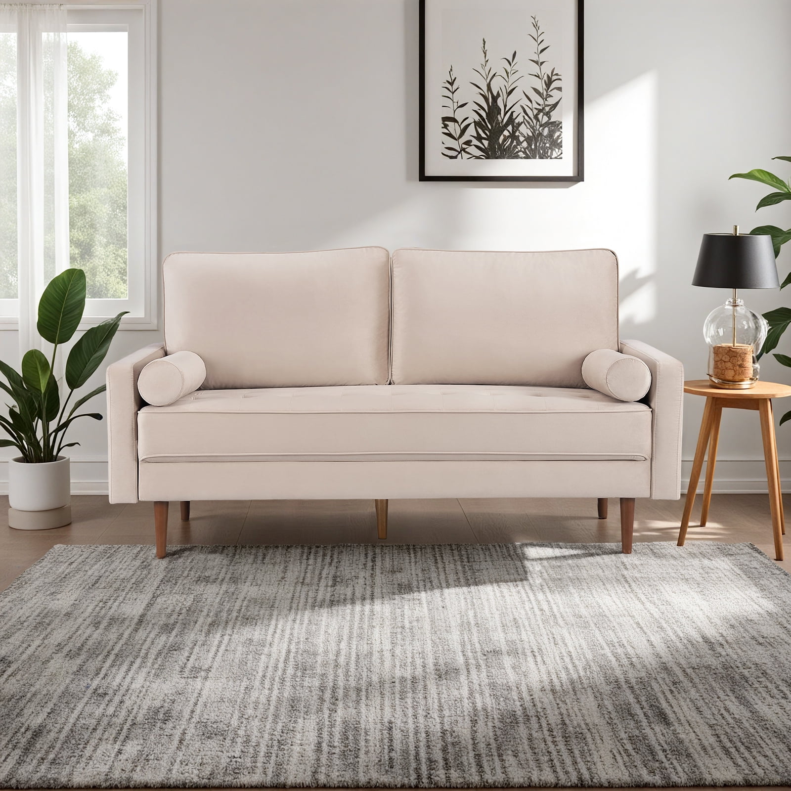Dixie 69" Upholstered Tufted Velvet Sofa with Bolster Pillows - Walmart.com