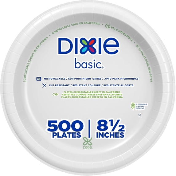 Dixie Basic 8.5 Inch Light-Weight Paper Plates by GP PRO, White, 500 ...
