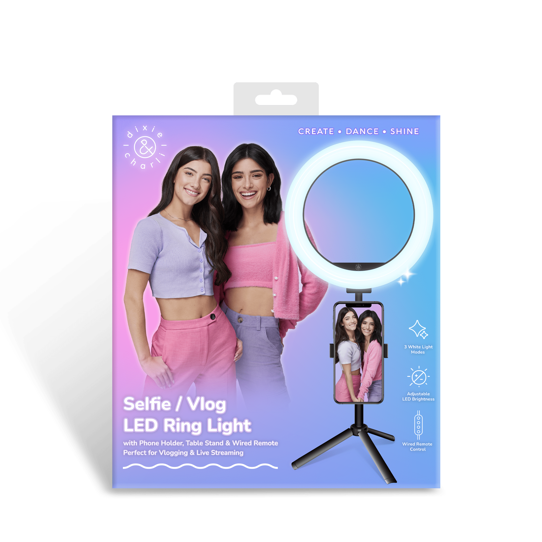 Dixie & Charli LED Studio Lamp - Selfie/Vlog Circle Ring Light with Table Stand & Phone Holder ...