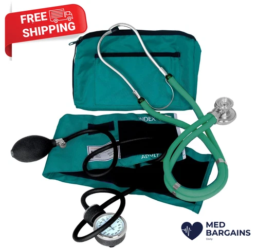 Dixie Ems Professional Blood Pressure Kit W/ Green Stethoscope - Teal ...