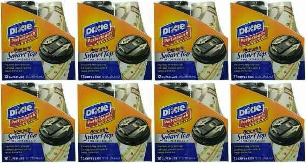 Dixie Hot Cups 12 oz 96 Cups + Smart Top Lids PerfecTouch Coffee Tea ...