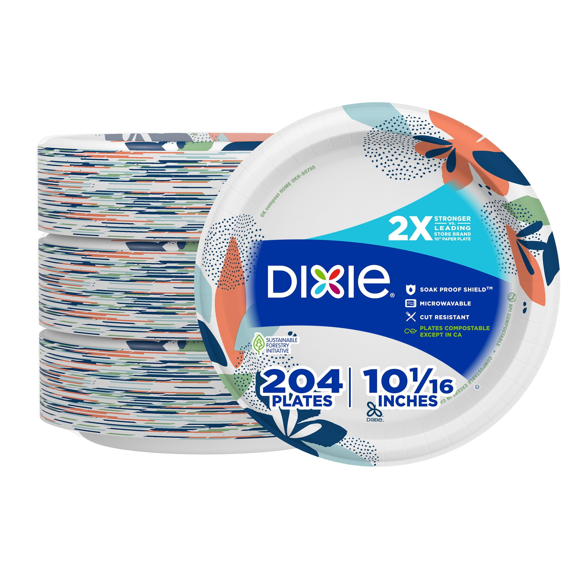 Dixie Large Paper Plates, RRF12 10 Inch, 204 Count, 2X Stronger ...