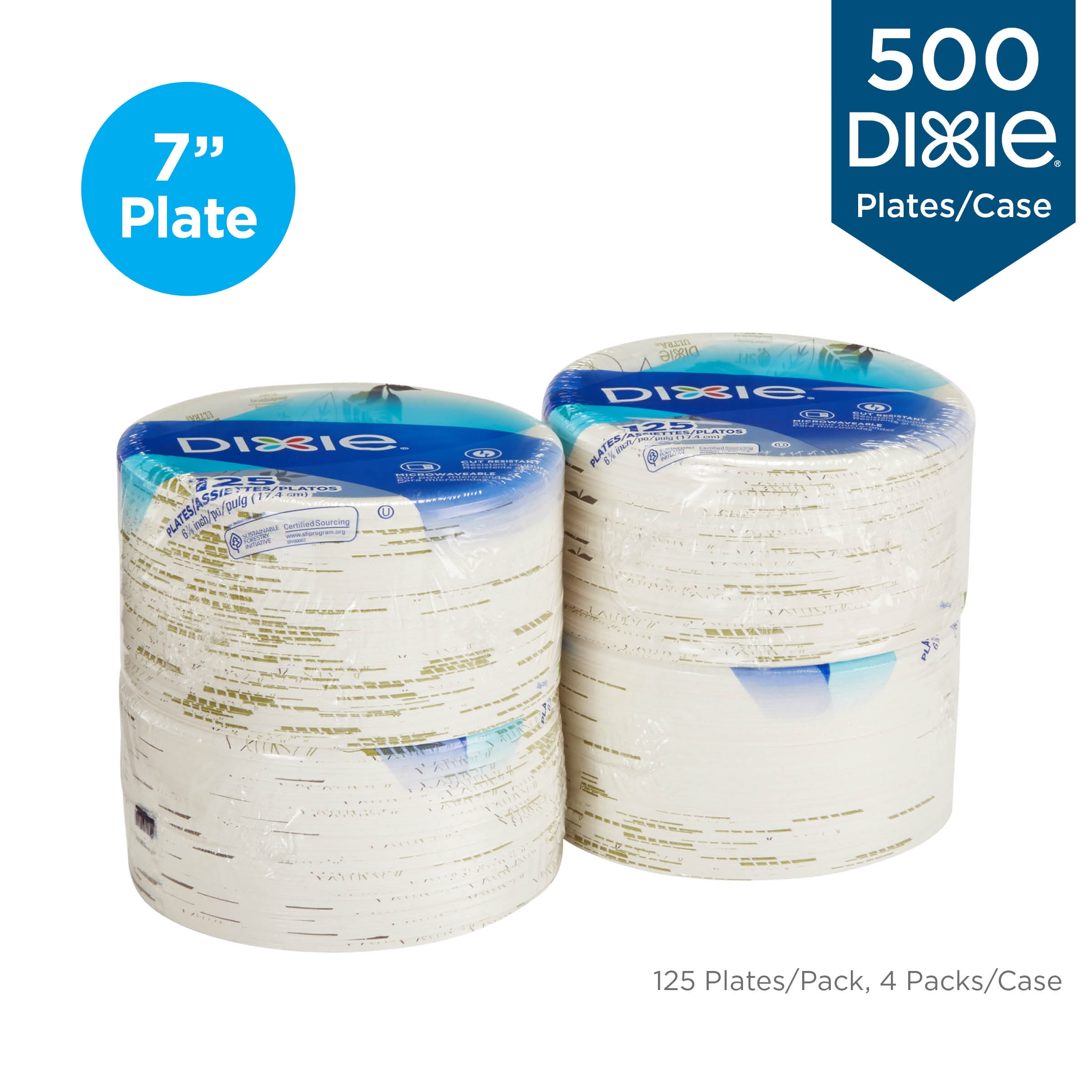 Dixie® Medium-Weight 7" Paper Plates, UX7WS, 125 Plates per Pack, 2 ...