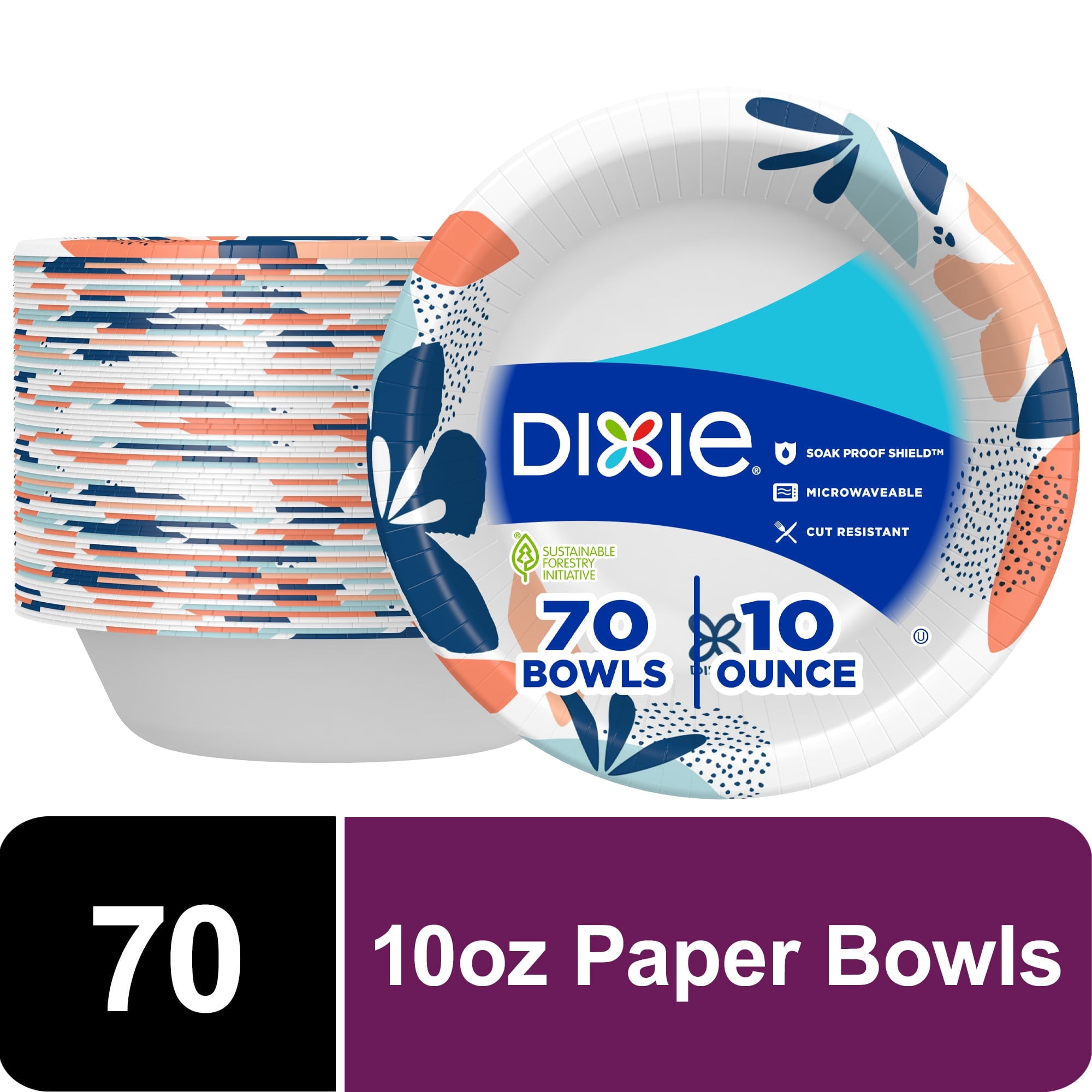 Dixie Paper Bowls, 10 Ounce, 70 Count, Microwave-Safe, Soak-Proof ...