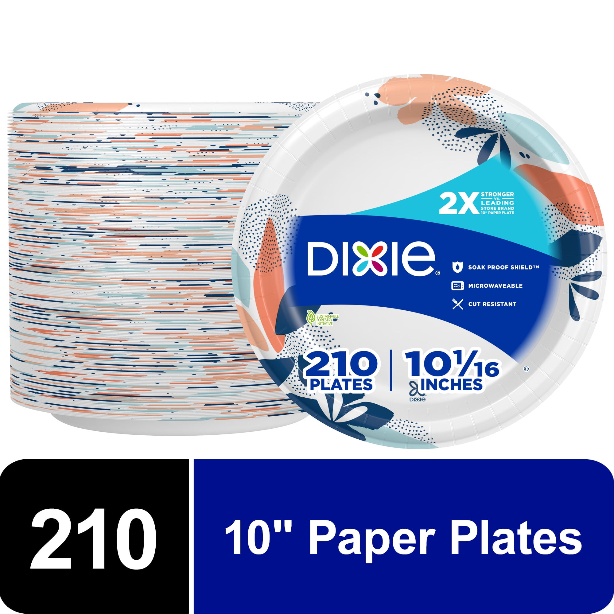 Dixie Paper Plates, 10 inch, 210 Count, 2X Stronger*, Multicolor ...