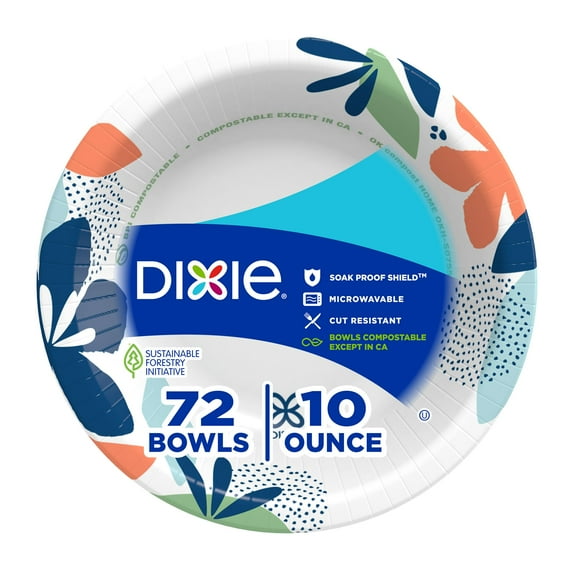 Dixie Small Paper Bowls, BDF32 10 Oz, 72 Count, Microwave-Safe, Soak ...