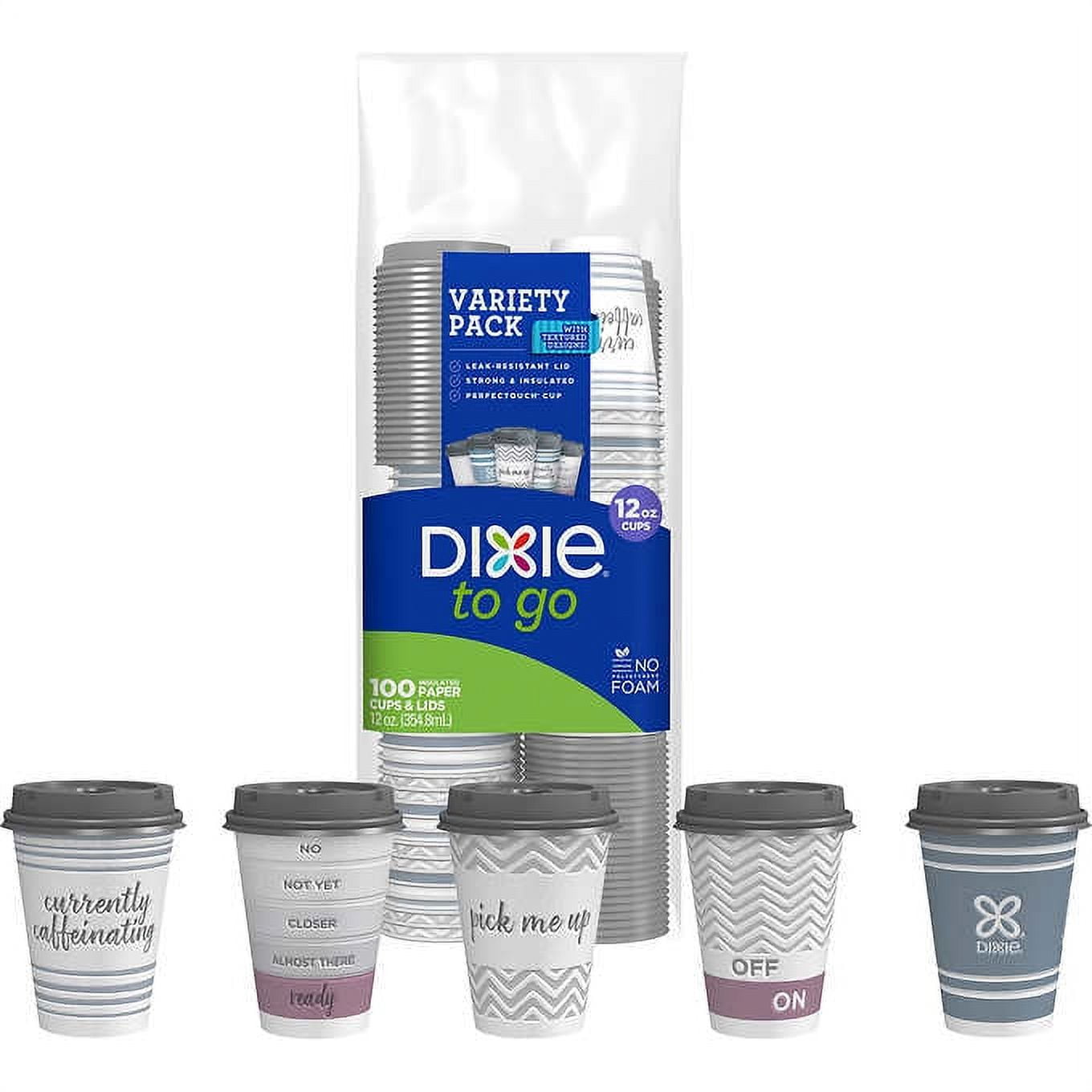 Dixie To Go 12 oz Insulated Paper Hot Cups and Lids, Disposable, 100 ...